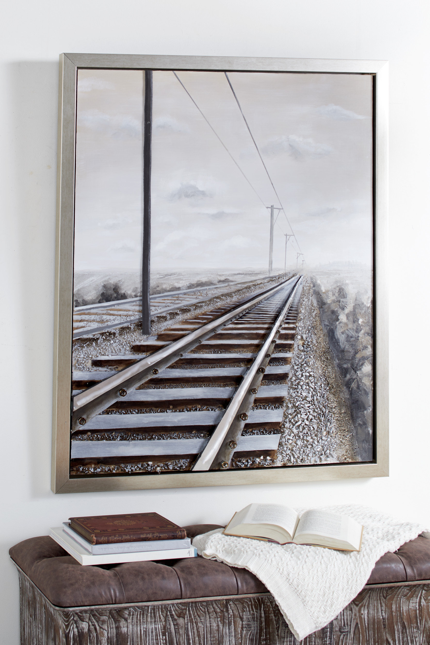 Williston Forge Canvas Railroad Track Landscape Gray Framed Wall Art ...