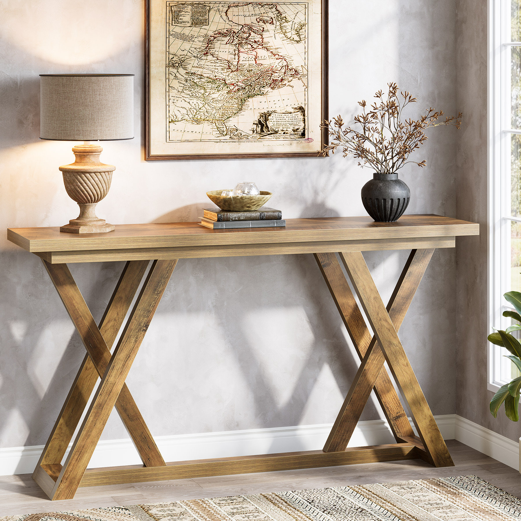 Gracie Oaks 59-Inch Entryway Table with X-Shaped Frame | Wayfair
