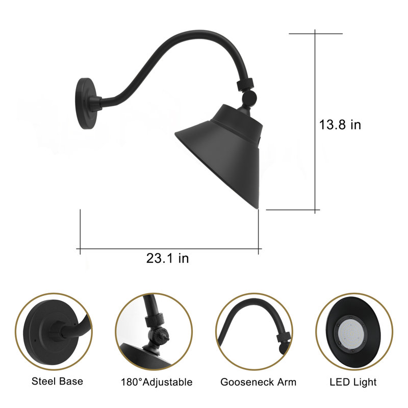Beachcrest Home™ Bogner 10 inch Black Angle Shade Gooseneck Barn Light ...