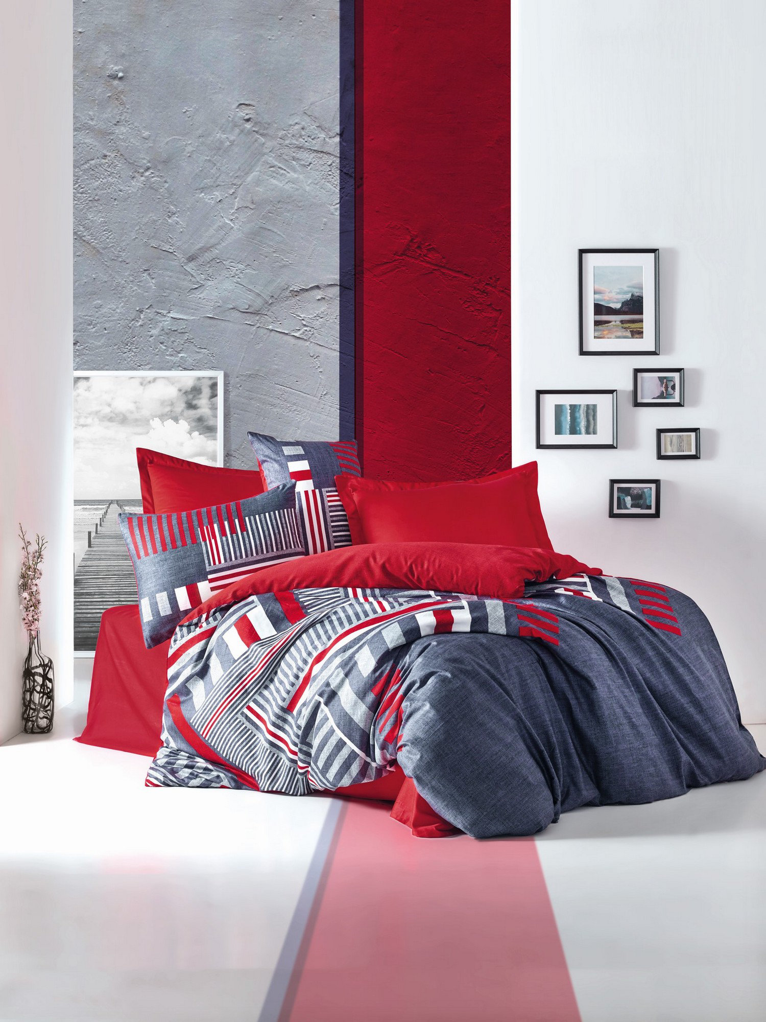 Asir Group INC Fredrickson Red/Gray/White 100% Cotton 2 Piece Duvet ...