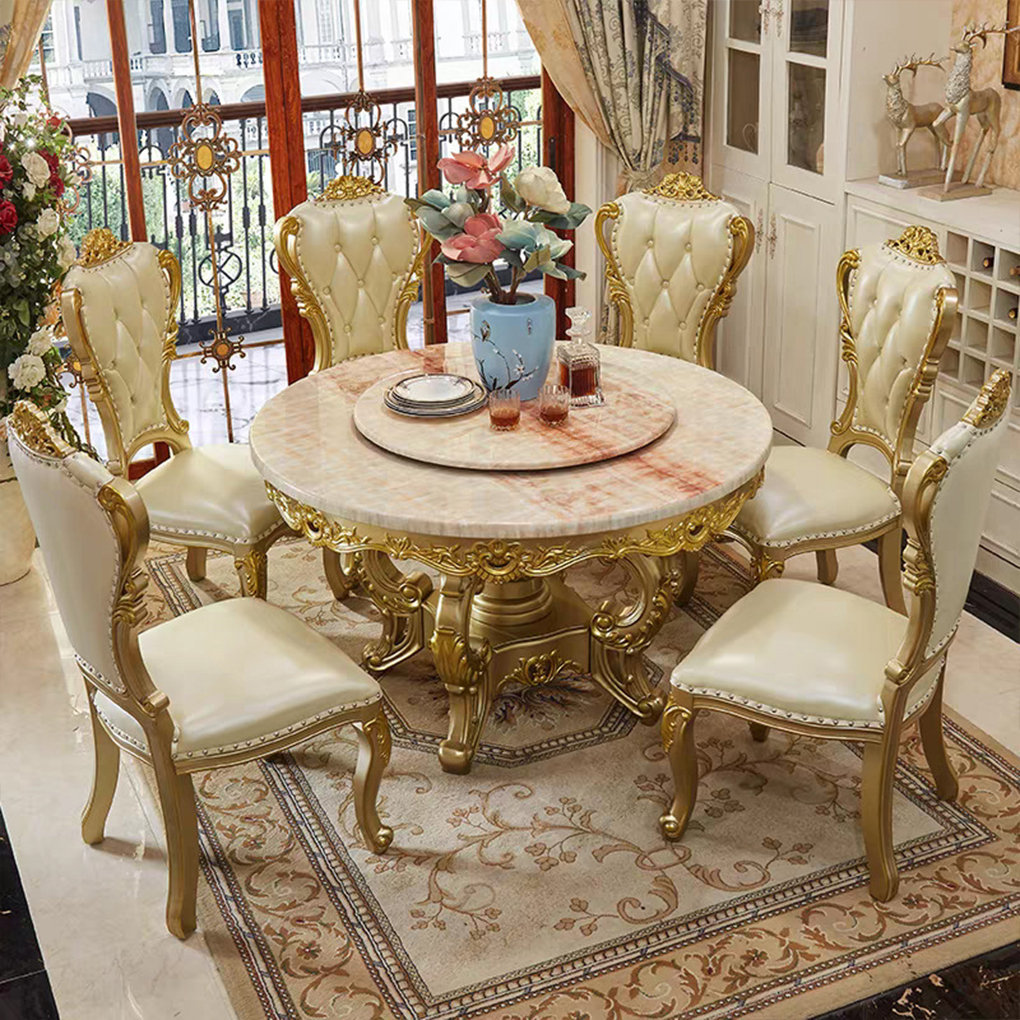 Jihagao Vintage Luxury Round Marble Dining Table Sets | Wayfair