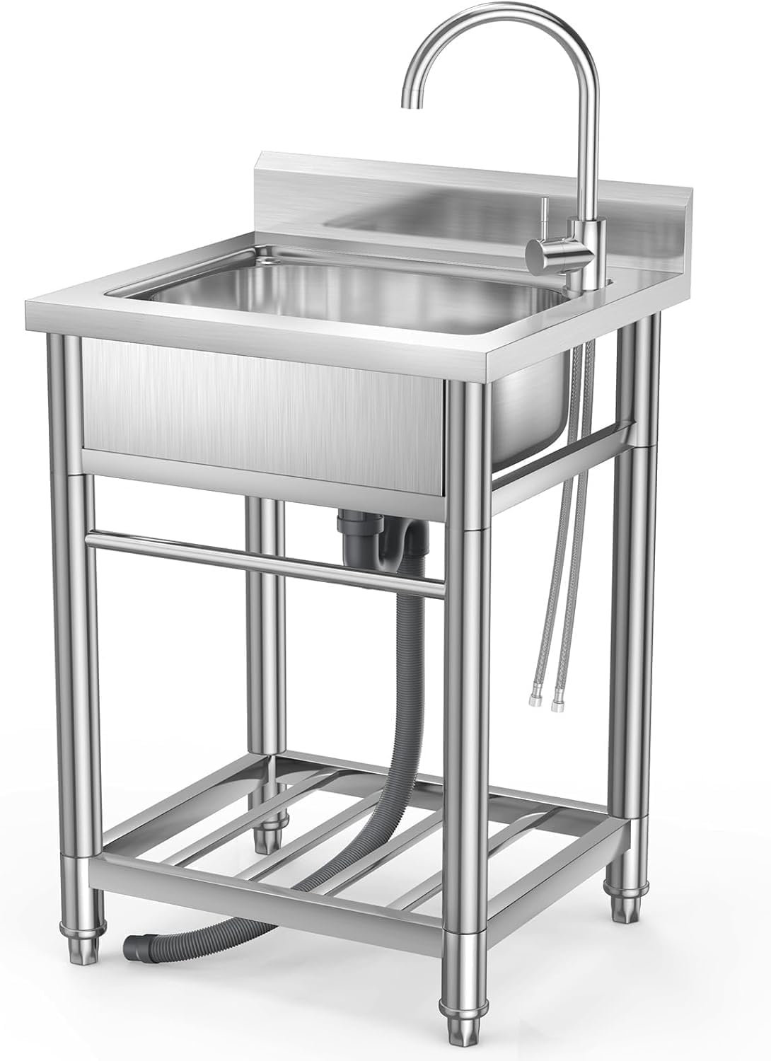 gaomon Freestanding Stainless Steel Utility Sink, Single Bowl Kitchen ...
