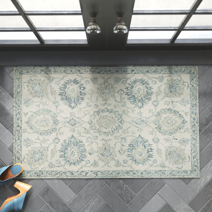 Birch Lane™ Aden Handmade Hand Hooked Wool Ivory/Blue Rug & Reviews ...