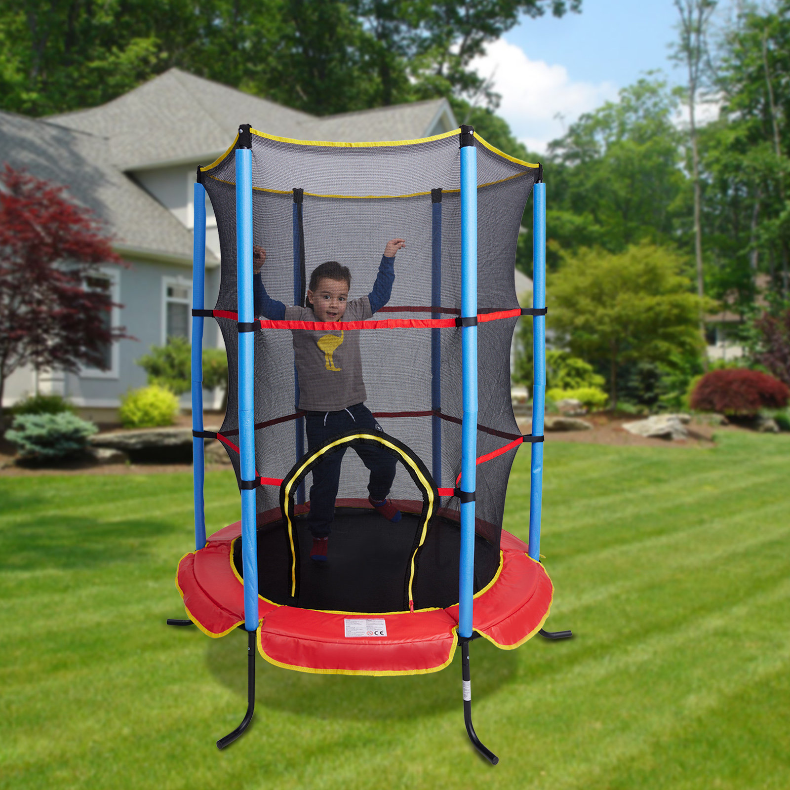 SKYBOUND Skybound 4.58' Round Trampoline For Kids With Enclosure System ...