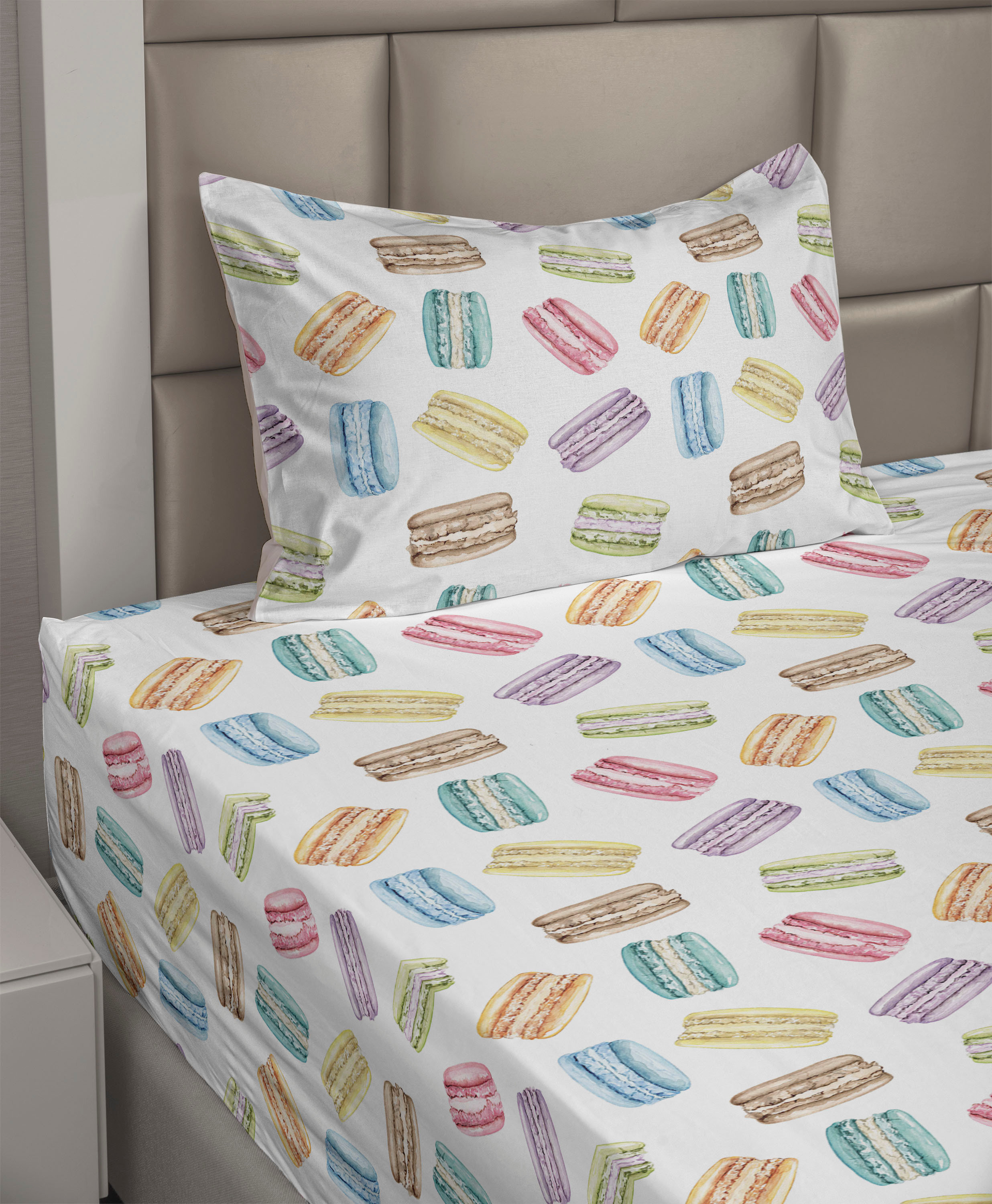 Ambesonne Macaroon Sheet Set French Cuisine Art Print White Multicolor ...