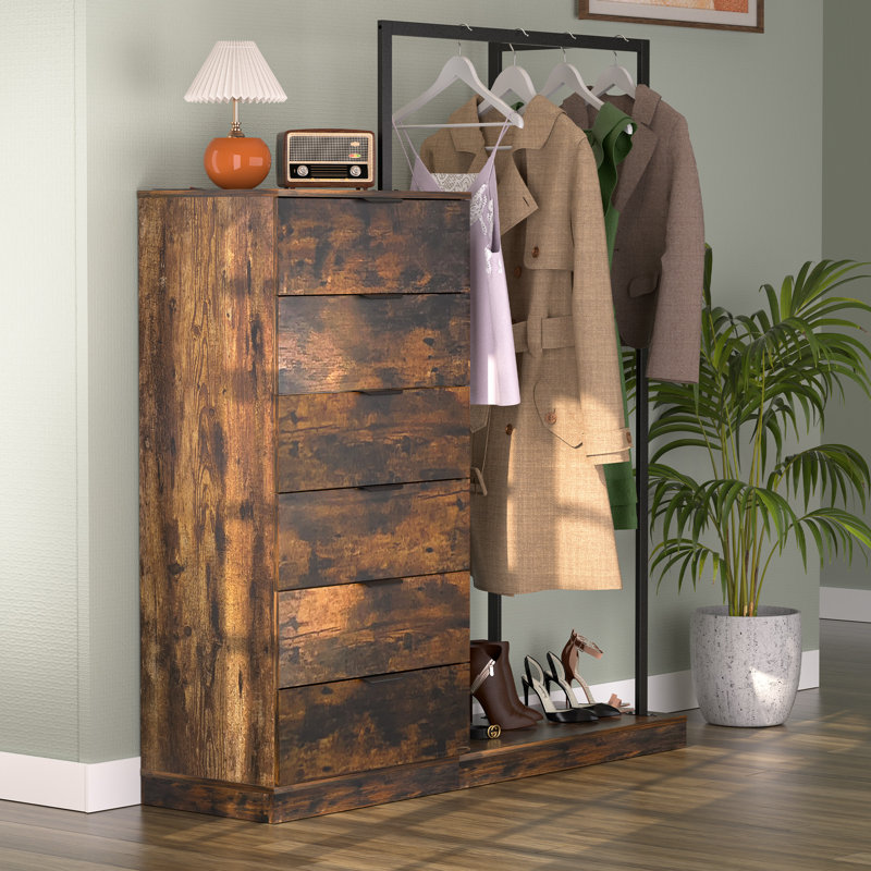 17 Stories Latissia 55"W Cloth Rack With 6-Drawer Dresser And Charge ...