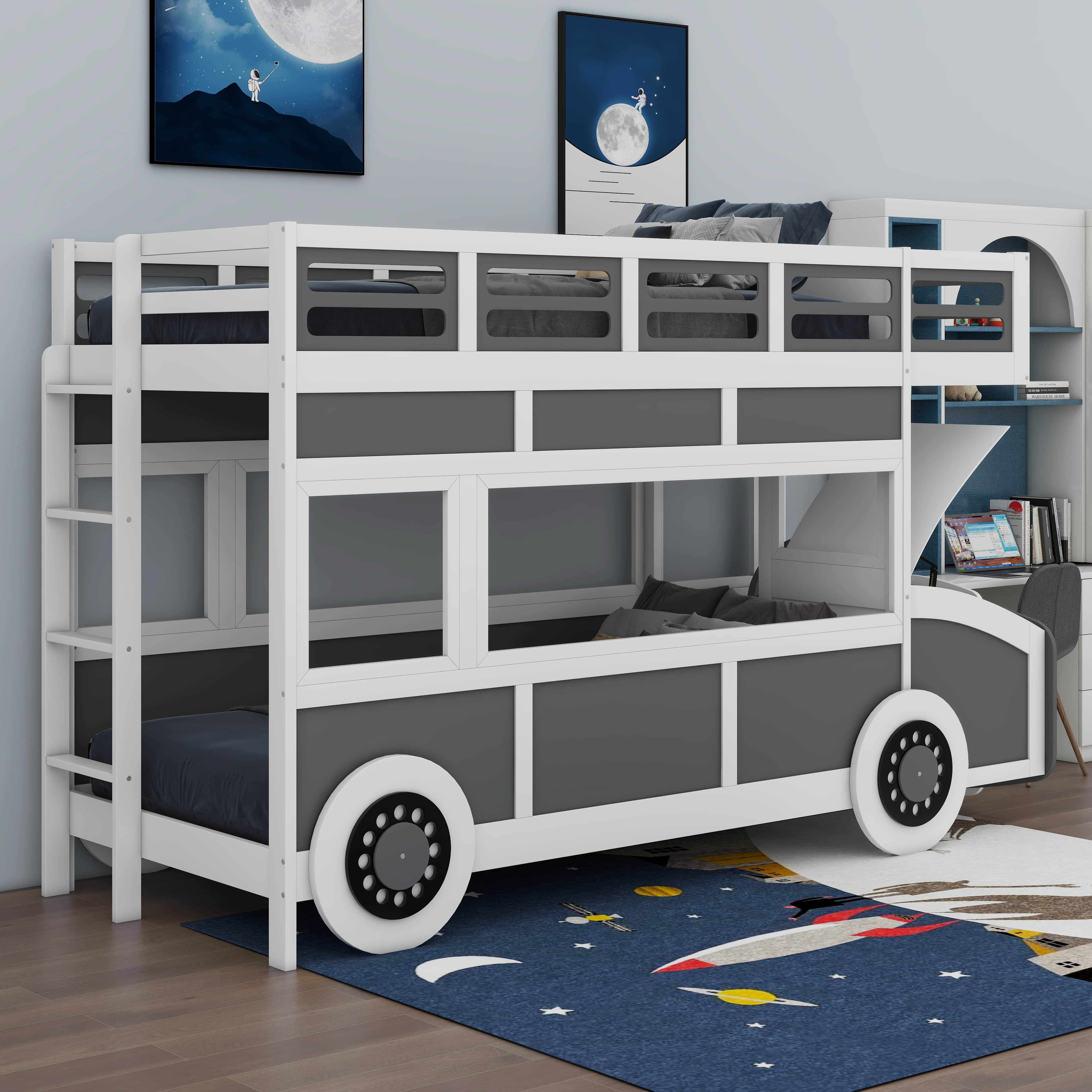 Zoomie Kids Alvernia Twin over Twin Bus-shaped Bunk Bed with Wheels and ...