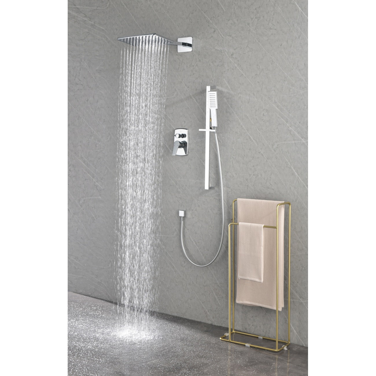 HEIMAO Shower System With Shower Head, Hand Shower, Slide Bar,, Shower Arm, Hose, Valve Trim ...