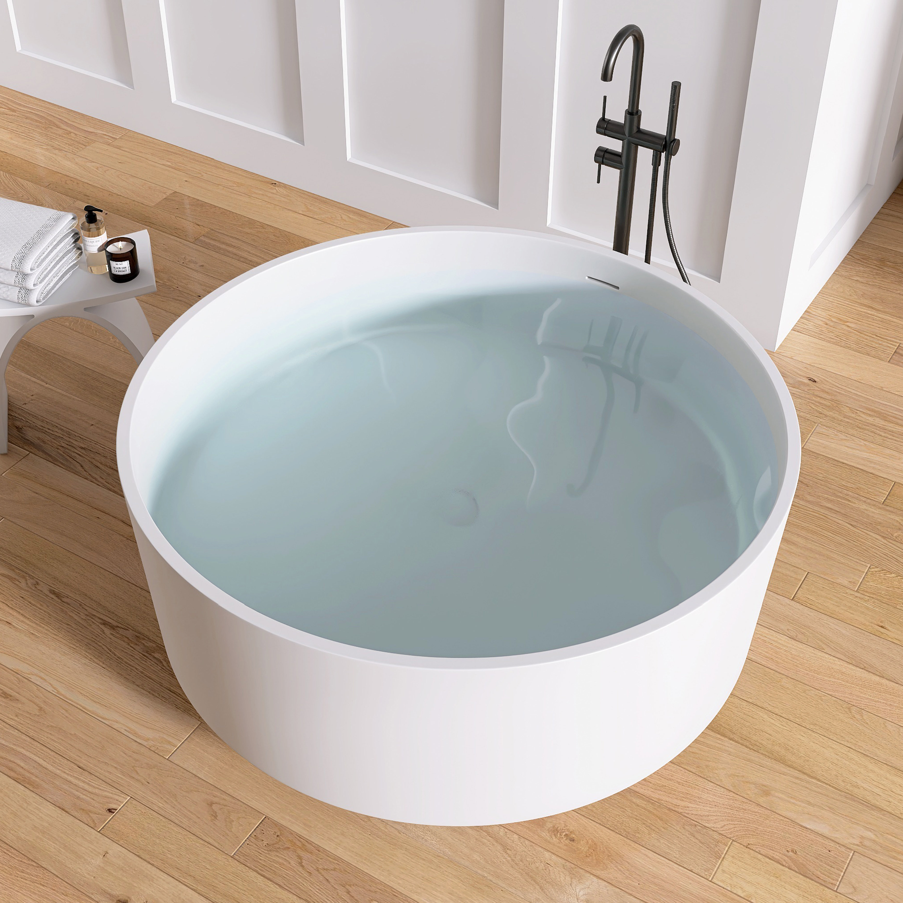 MEDUNJESS 49" Round Freestanding Tub Solid Surface Deep Freestanding ...