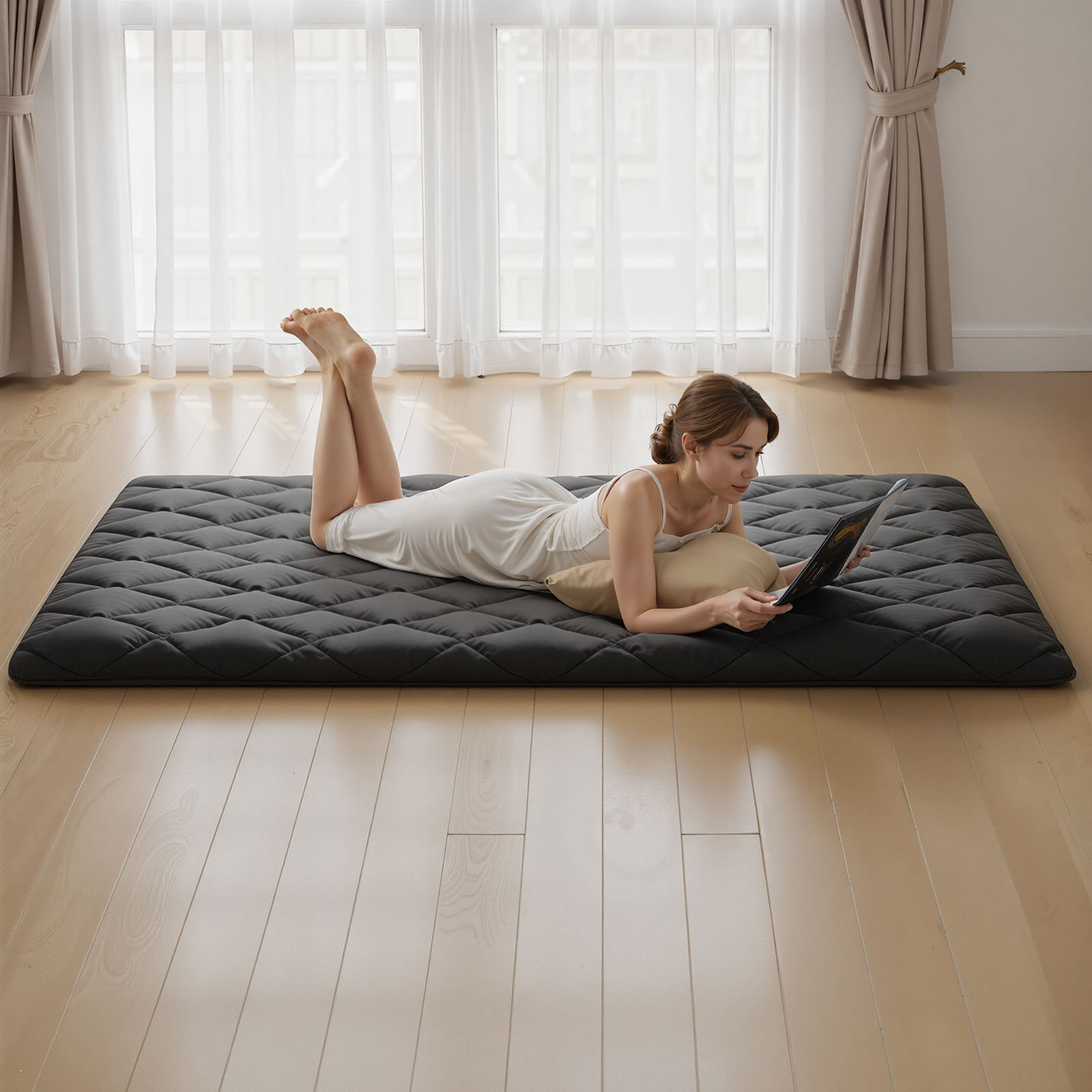 Alwyn Home Japanese Tatami Mat, Queen Size Foldable Japanese Tatami ...