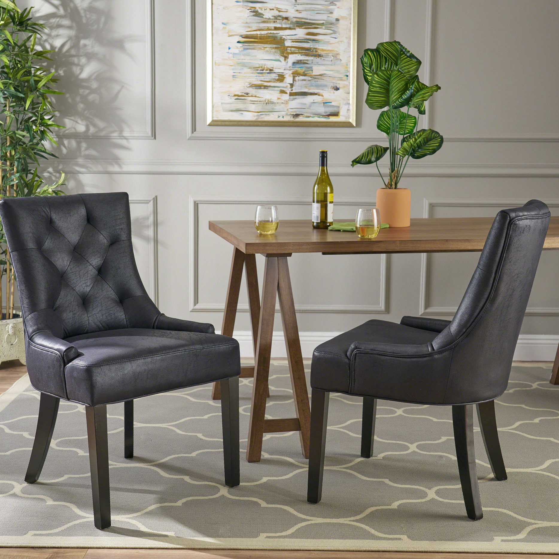 Everly Quinn Of 2 Microfiber Dining Chairs - , Contoured Seat Back ...