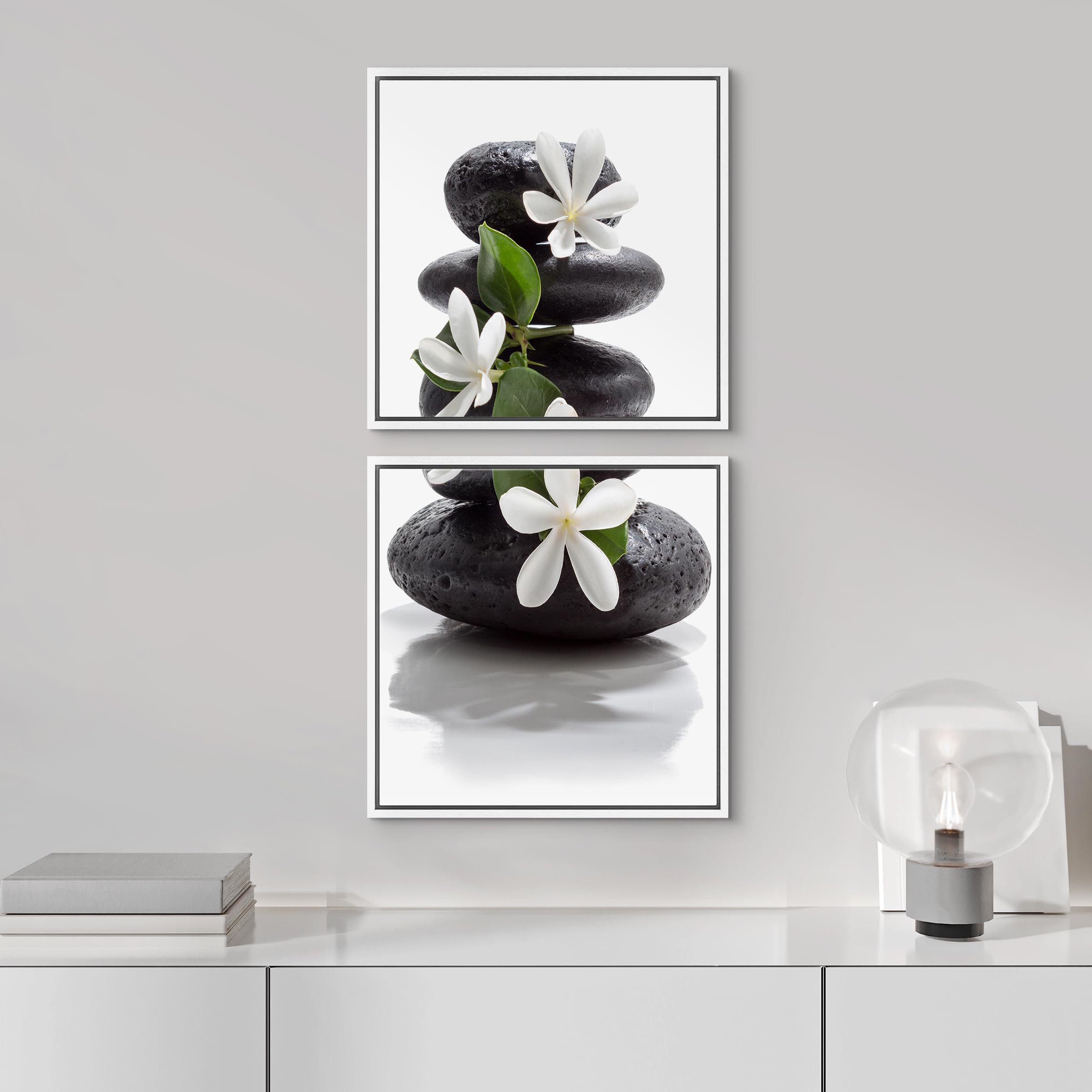 wall26 Dark Basalt Zen Stones with Magnolia Blossoms Floral Digital ...