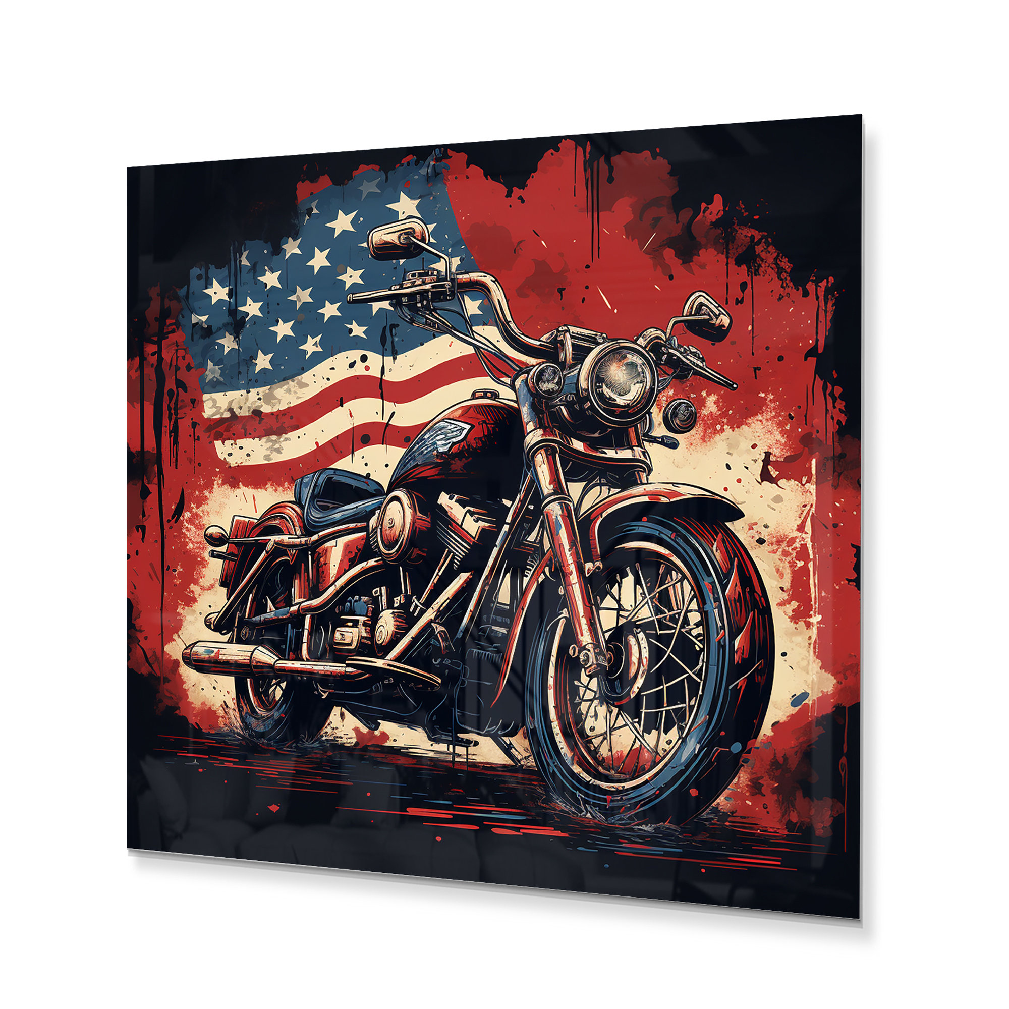 Williston Forge Red Blue Motorcycle American Flag Background ...