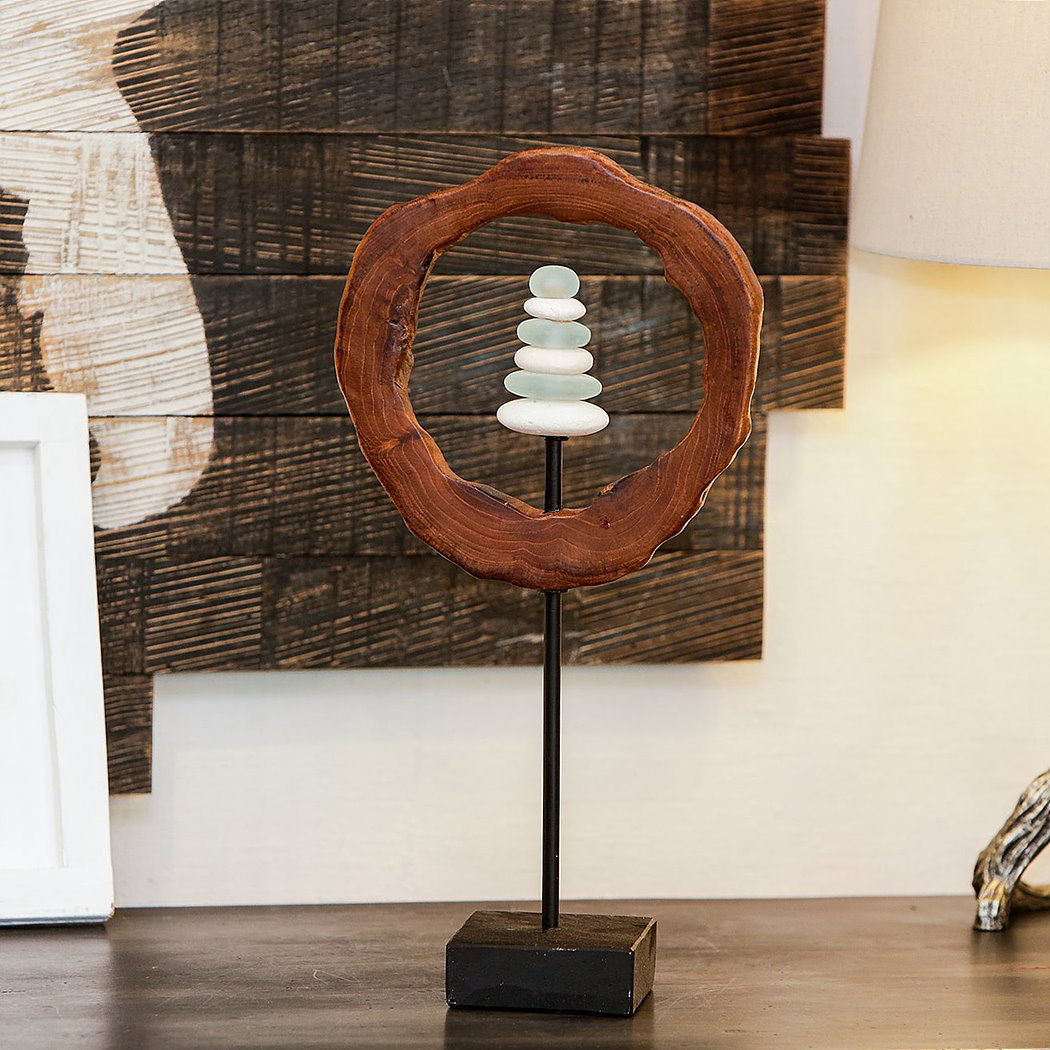 Arlmont & Co. Teak Slab Ring Glass Cairn on Stand 20"H | Wayfair