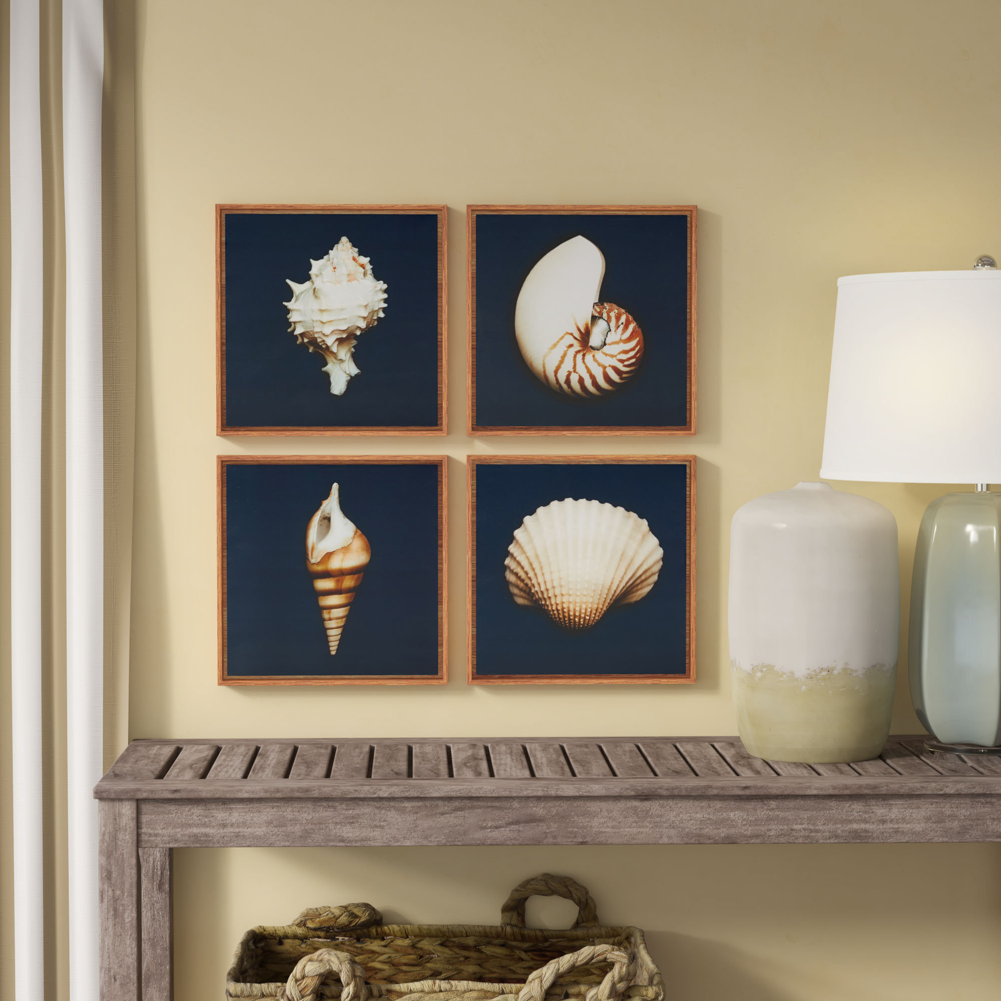 Highland Dunes Ocean Seashells 4-piece Framed Canvas Wall Art Set ...