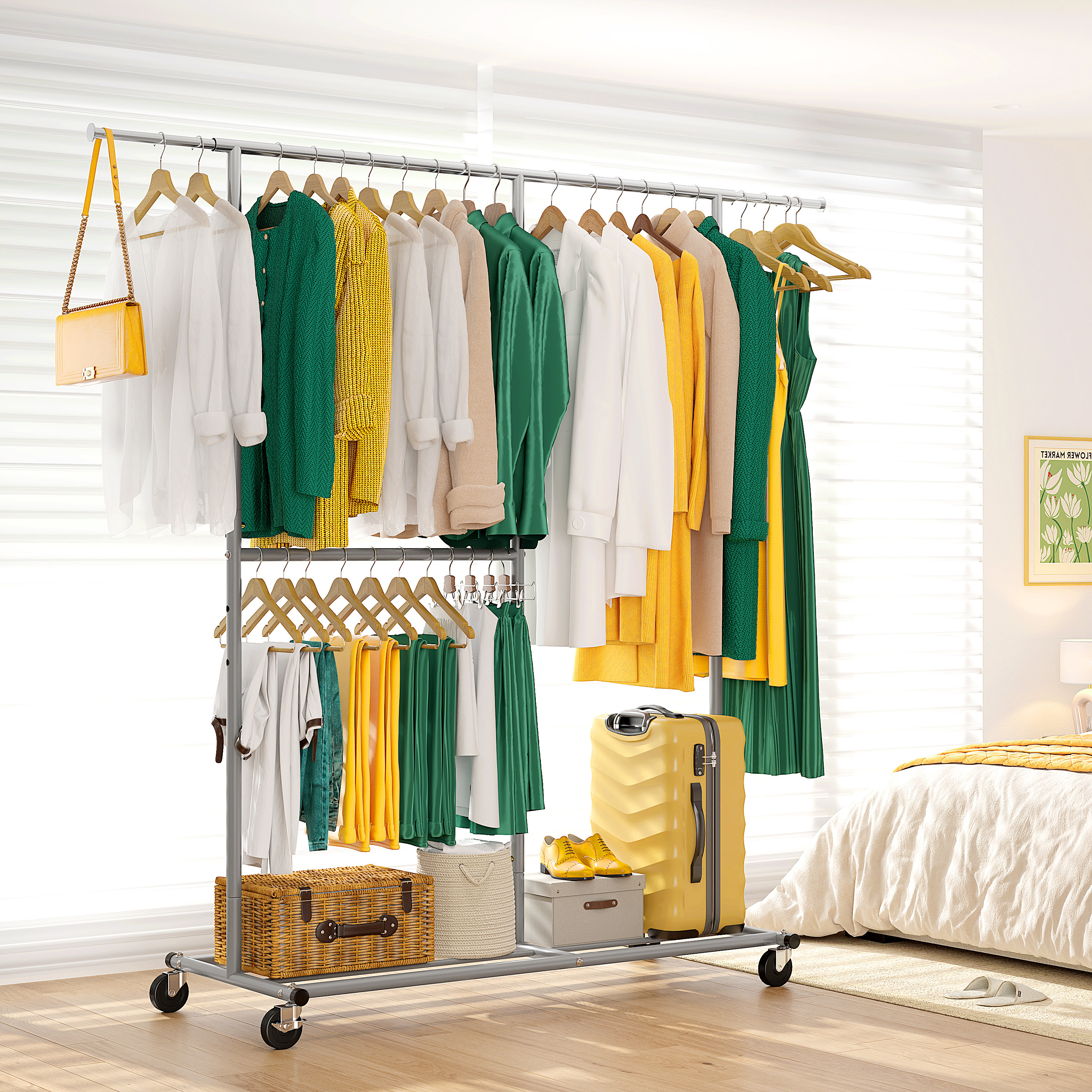 Rebrilliant Maliek Garment Rack with Wheels, Clothes Hanging Racks ...
