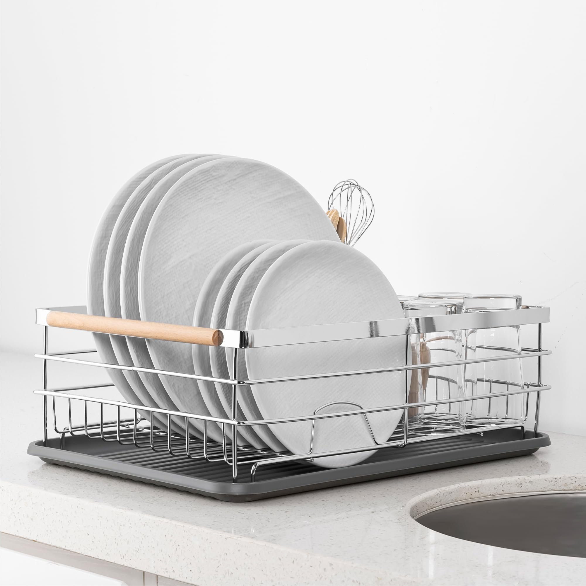 COAHAHA Stylish Space-Saving Dish Rack With Removable Drip Tray For ...
