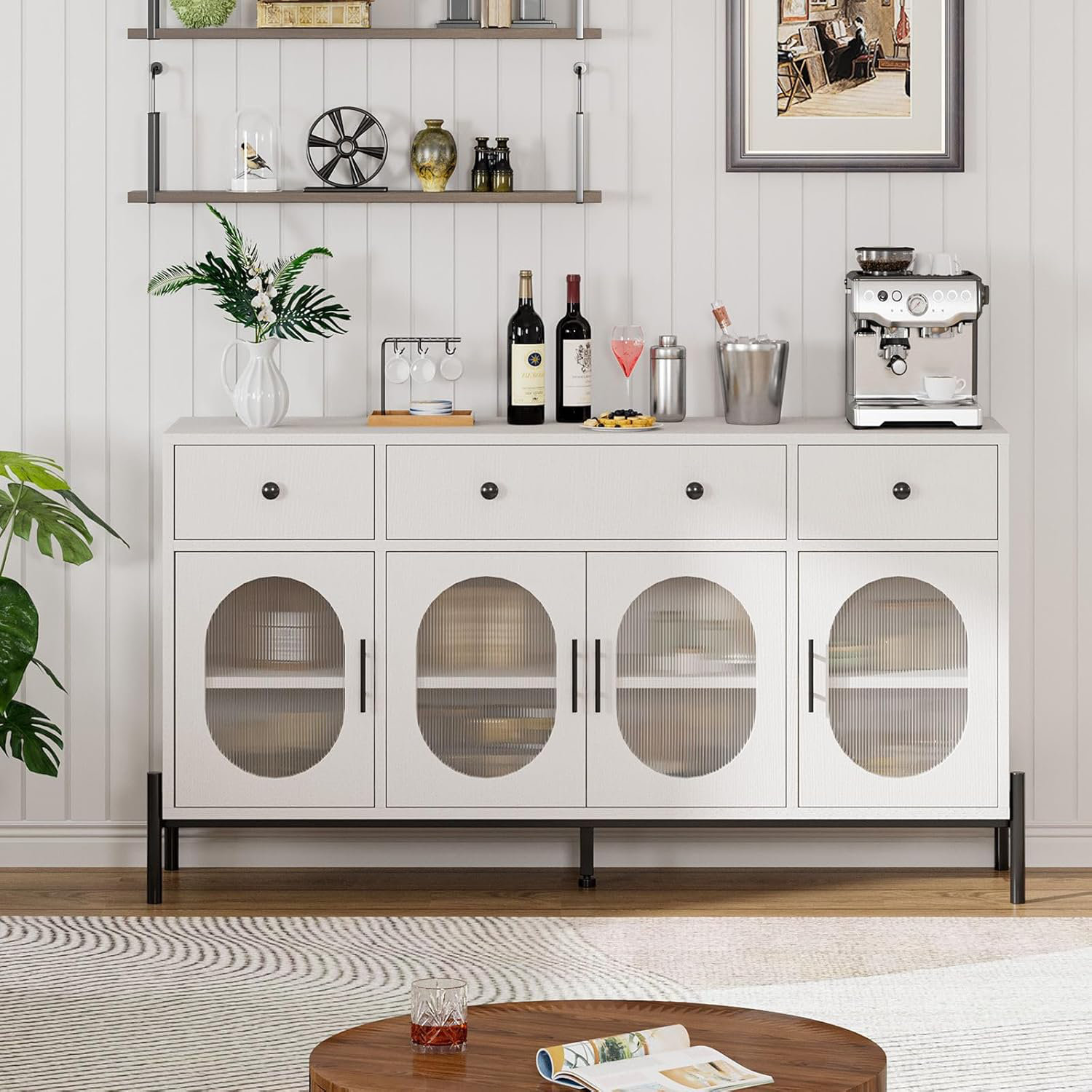 Ebern Designs 62'' Buffet Cabinet with Storage,Large Sideboard Cabinet,Coffee Bar Cabinet with 3 ...