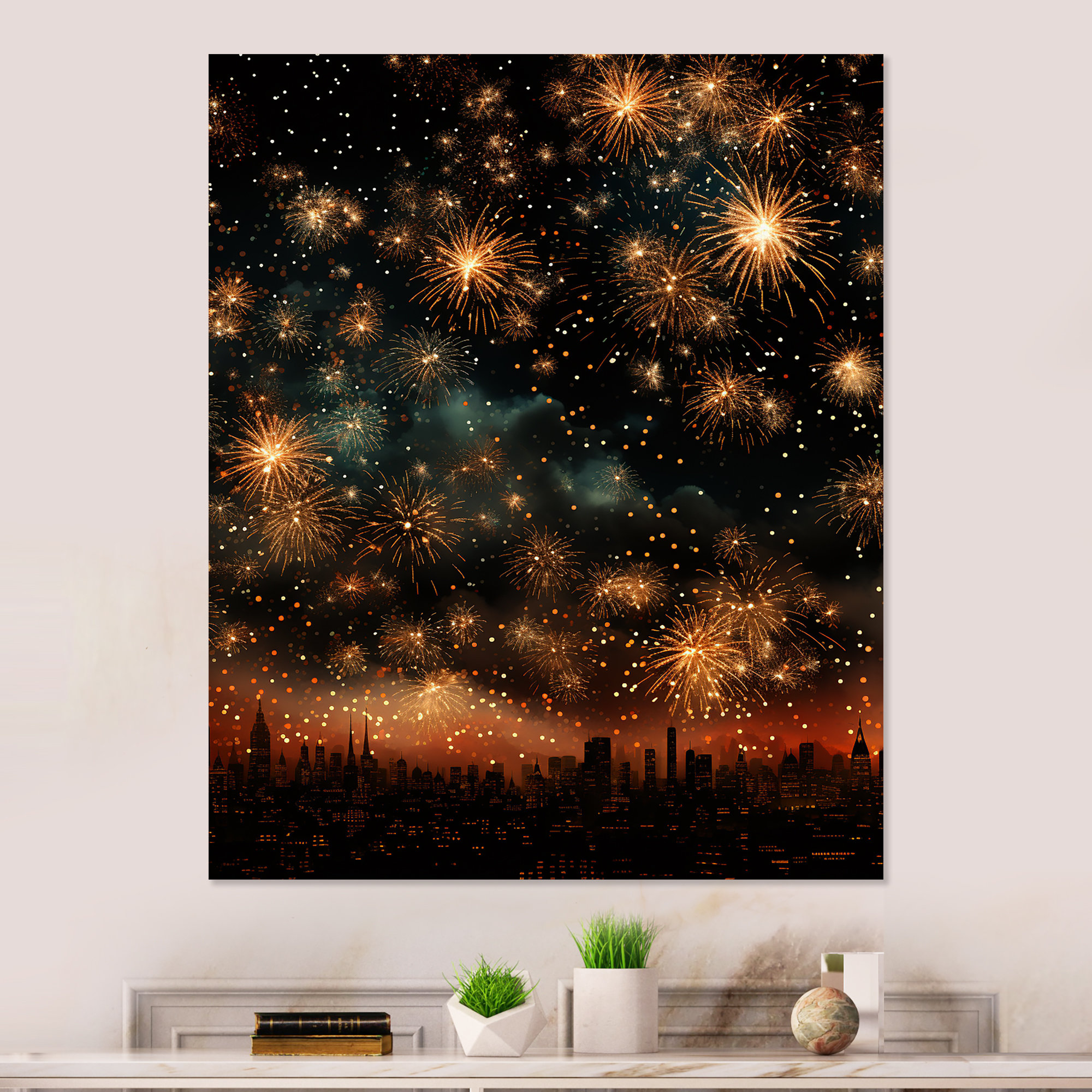 Latitude Run® Gold Fireworks Magic Sky - Fireworks Metal Wall Art | Wayfair