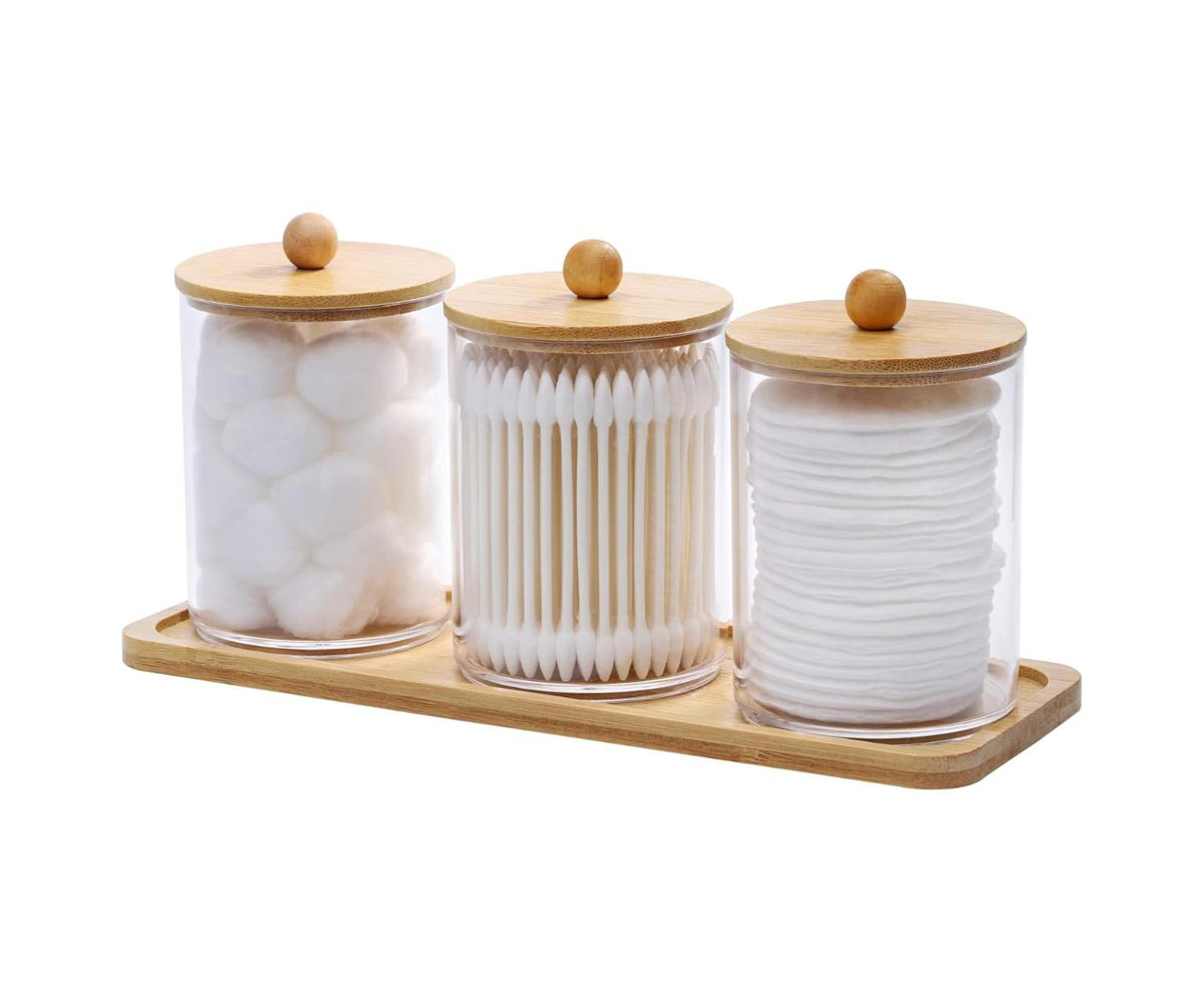 Gracie Oaks 10 Oz Cotton Swab/Ball/Pad Holder With Vanity Tray, Cotton ...