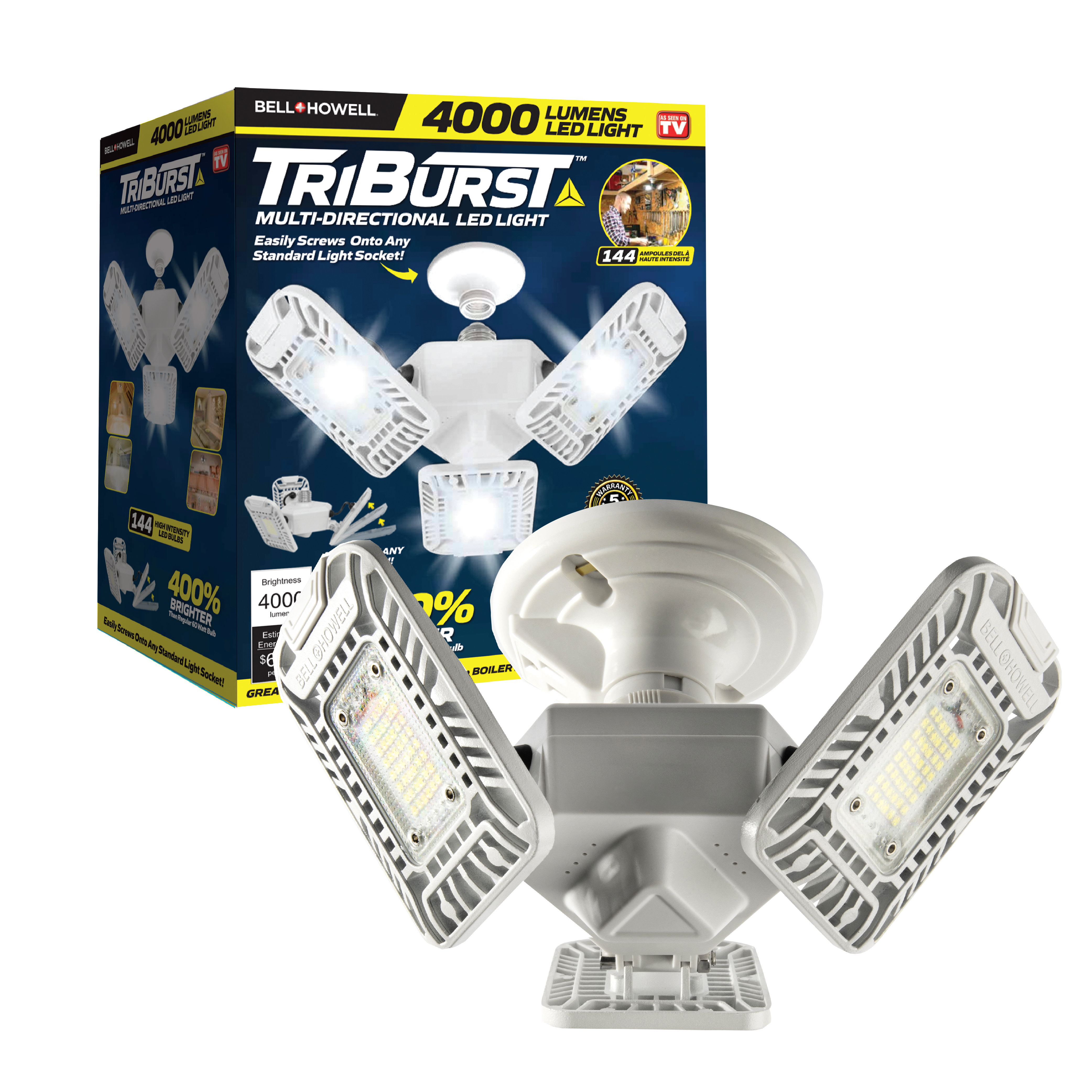 Bell + Howell Triburst Multi Directional 4000 Lumens LED Ceiling Light ...
