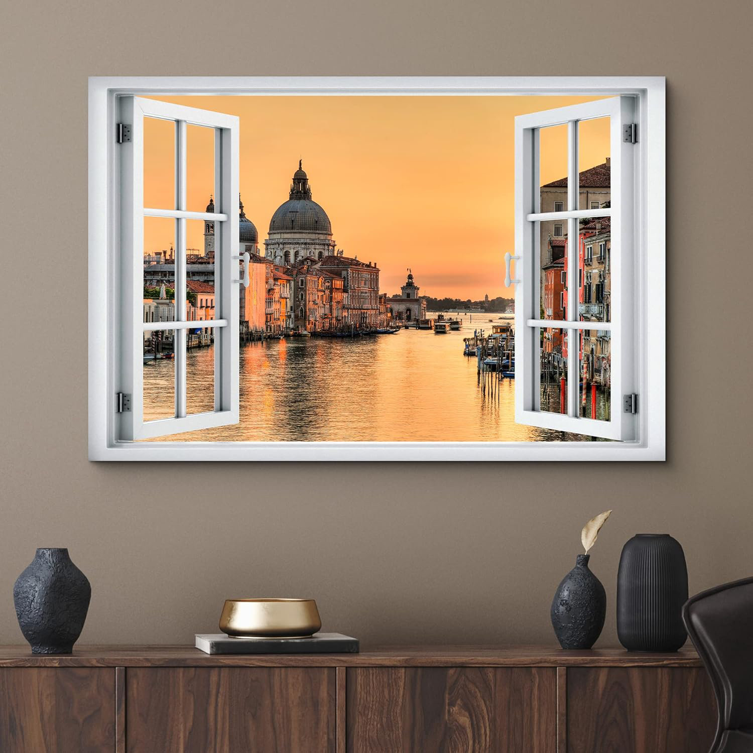 IDEA4WALL Window Scenery " Window View Venice Italy Italian Boat Dock ...