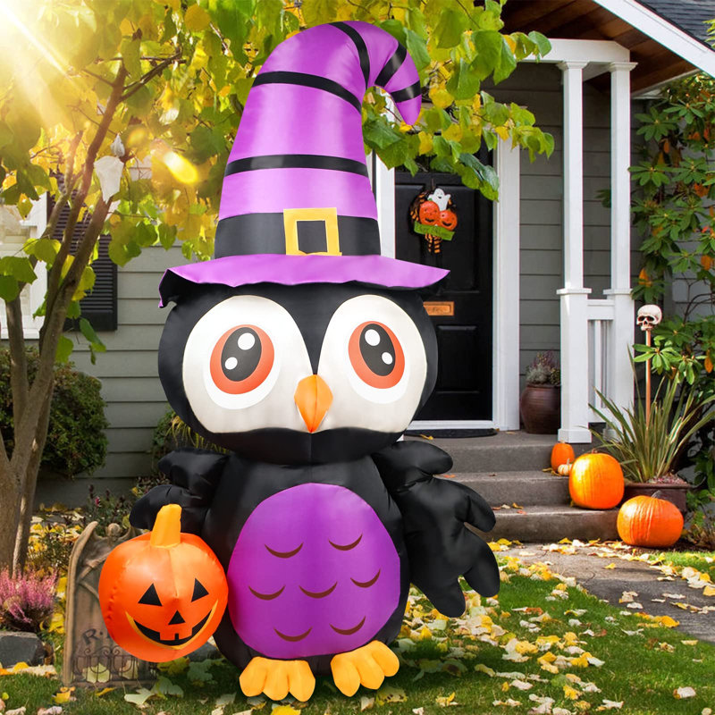 The Holiday Aisle® Owl Pumpkin Halloween Inflatables Yard Decorations ...