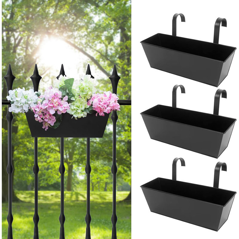 Ebern Designs 3-pack 16" Railing Planters Outdoor Hanging Flower Boxes ...