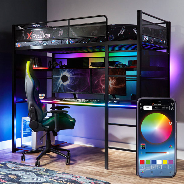 X Rocker Battlebunk RGB LED High Sleeper Gaming Bunk Bed with Desk ...