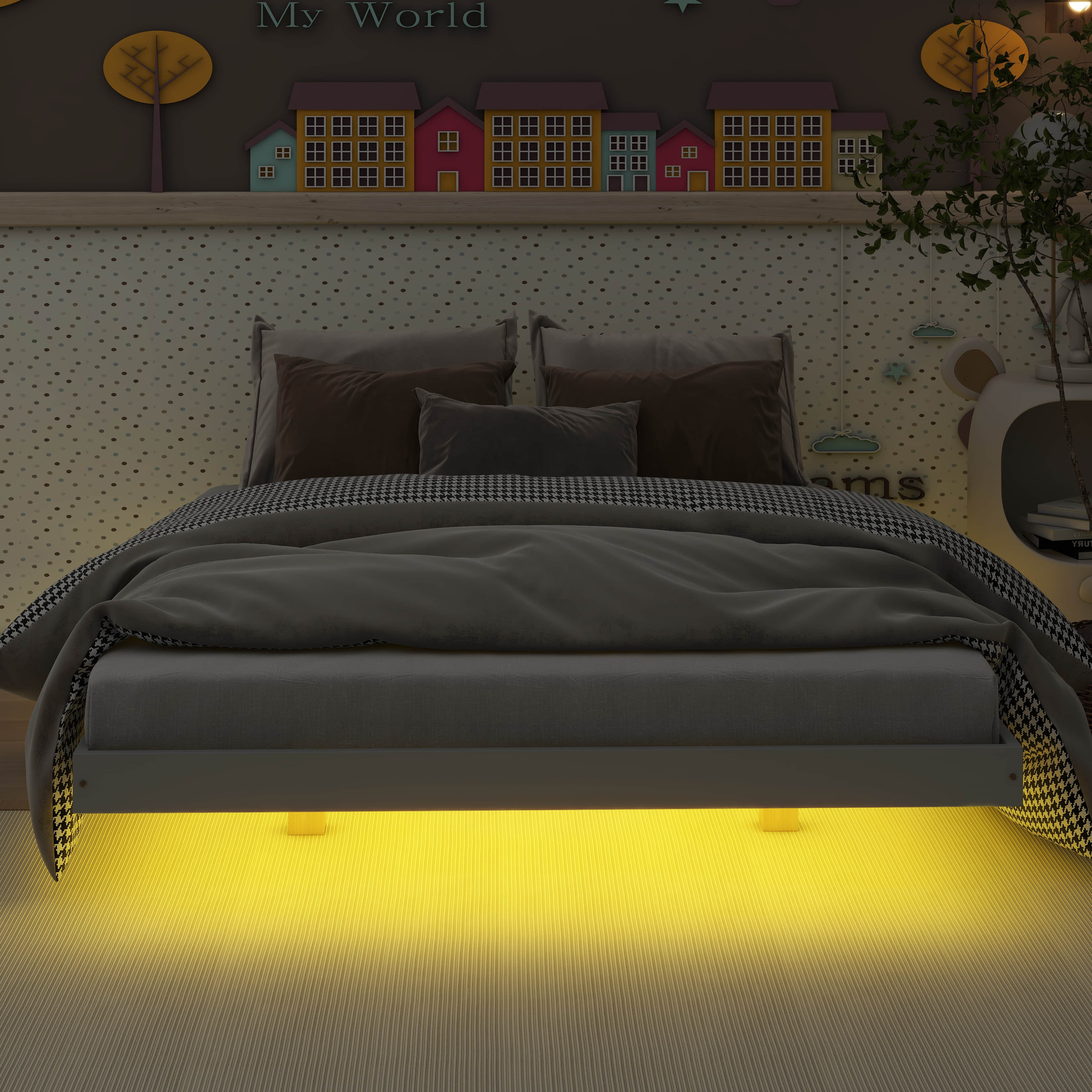 Wrought Studio™ Floating Bed With LED Lights Underneath | Wayfair