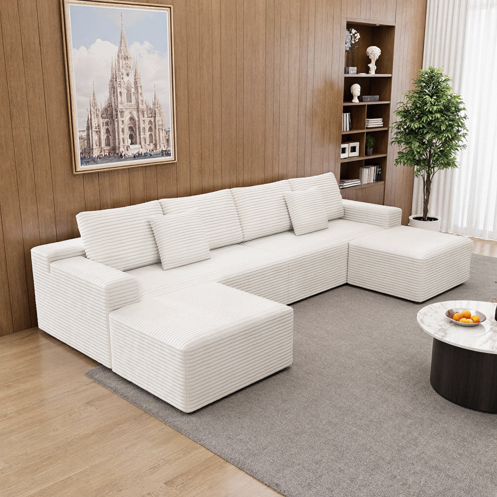 Latitude Run® Plush Corduroy Modular Sectional Sofa, 6-Seat Cloud Couch ...
