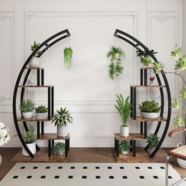 17 Stories Falk 5 Tier Tall Metal Indoor Plant Stand, Half Moon Shape ...