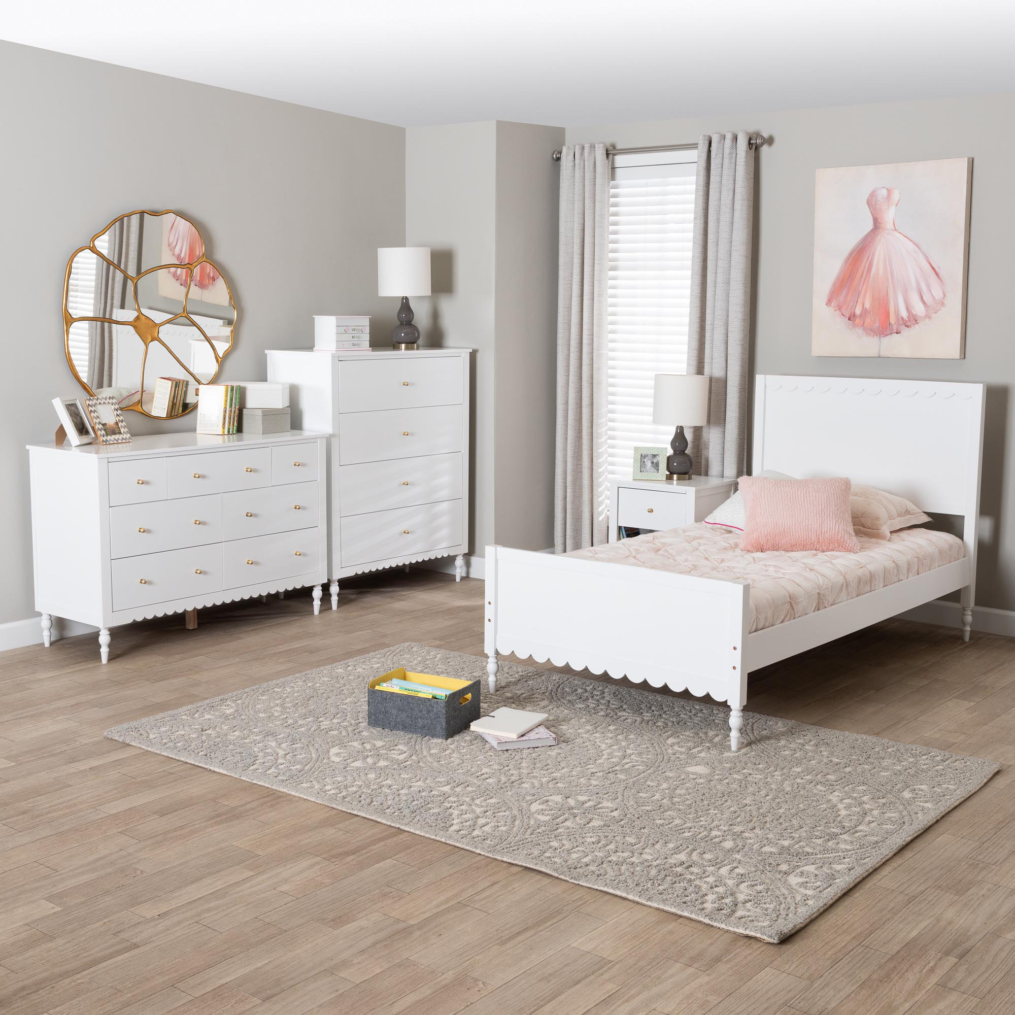 Red Barrel Studio® Baxton Studio Roni Modern White Wood 4-Piece Bedroom ...