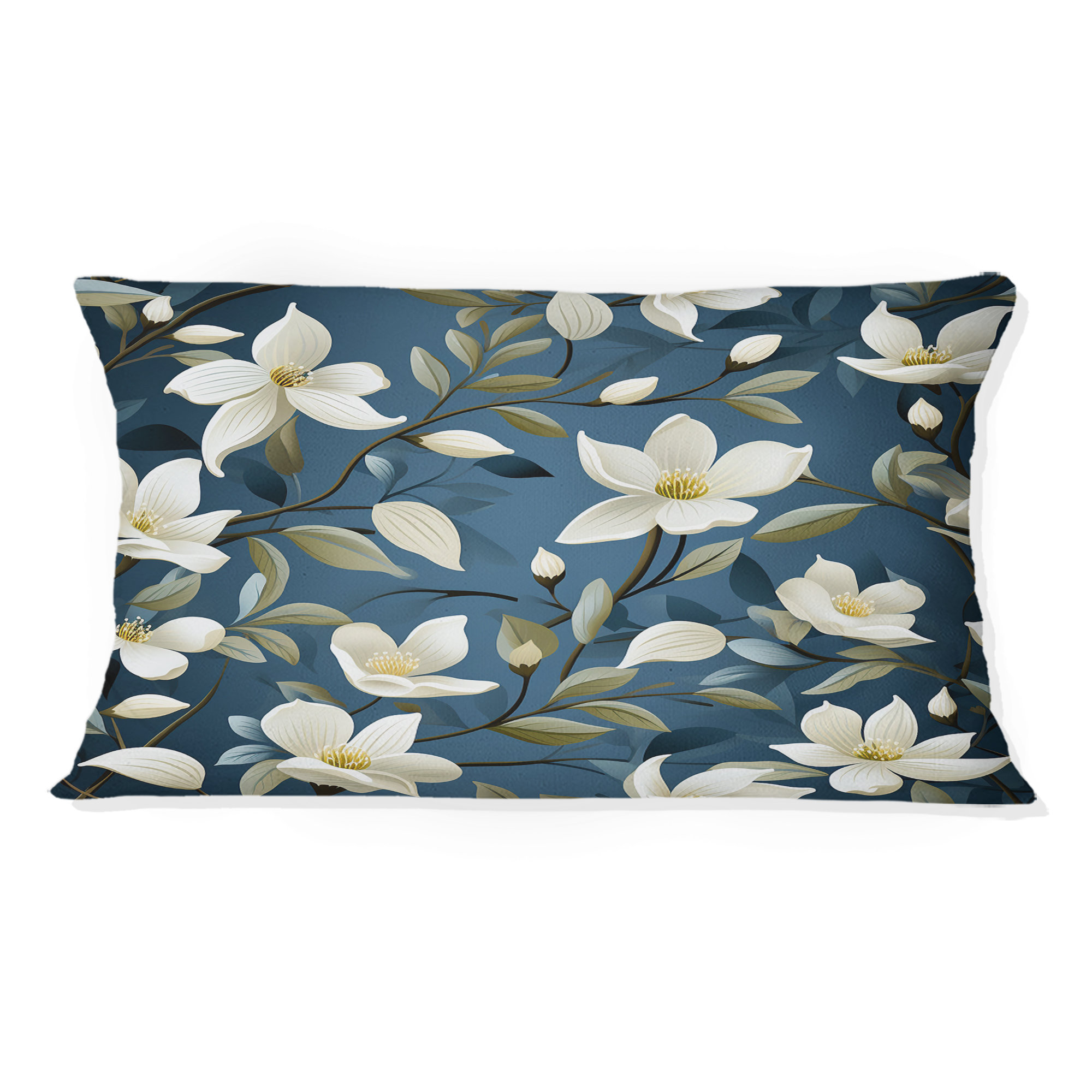 Design Art White And Blue Flowers Veins - Floral Printed Pillow | Wayfair