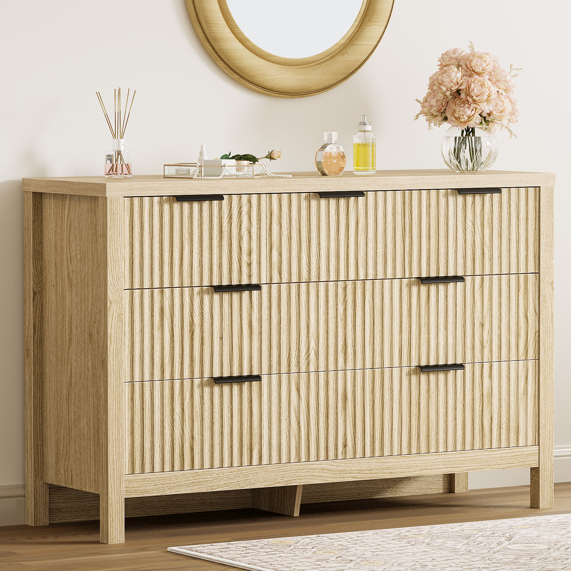 Latitude Run® Fluted 7 Drawers Dresser For Bedroom, Modern Chest Of ...