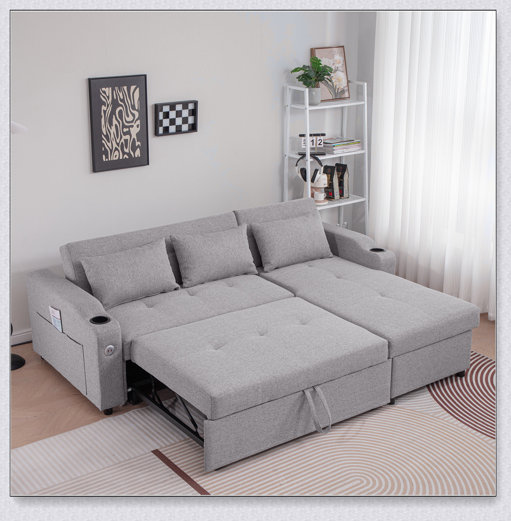Latitude Run® 84"Adjustable Backrest Sofa Bed,3 In 1 Linen Sleeper With ...