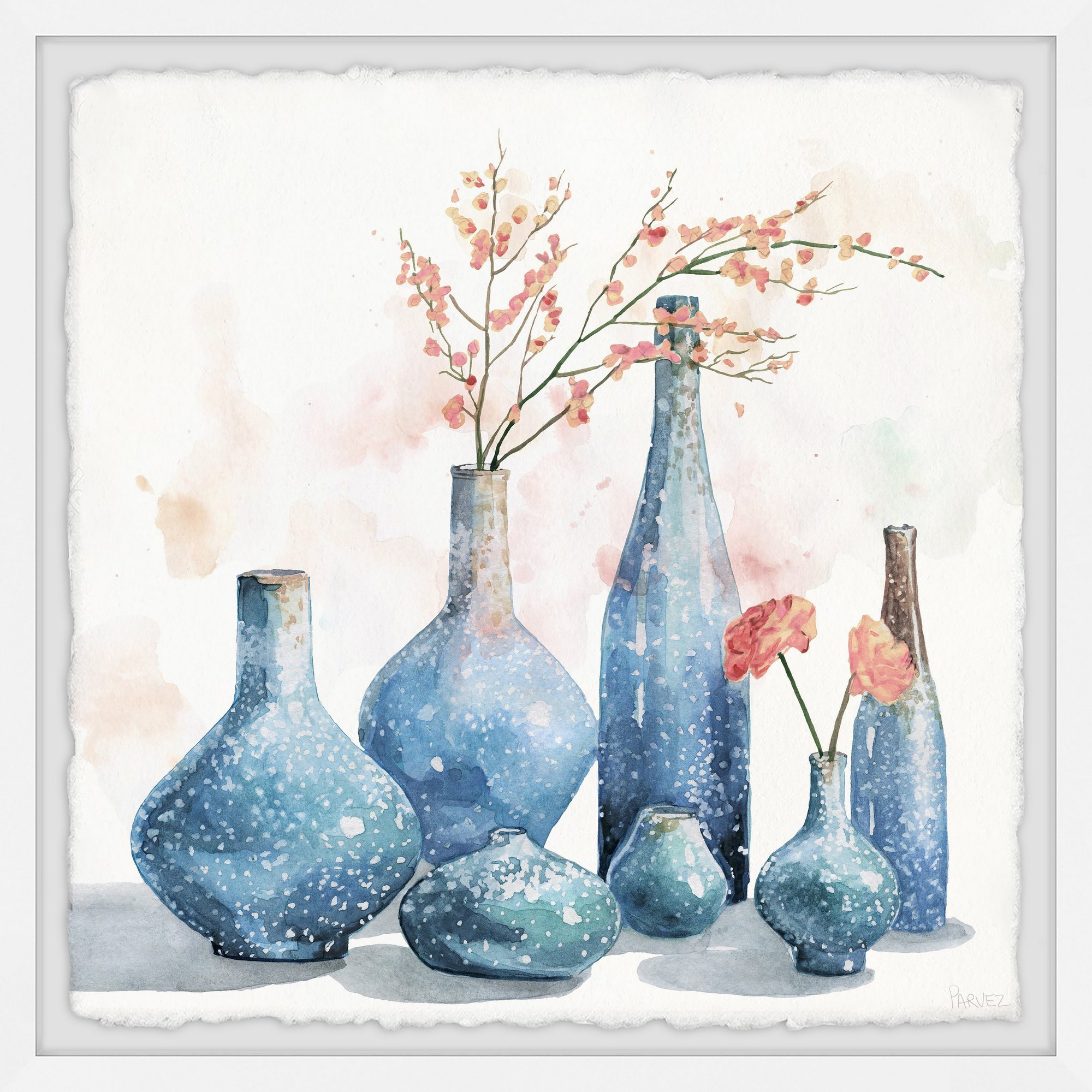 Parvez Taj Sparkly Blue Vases' Framed Print - Wayfair Canada