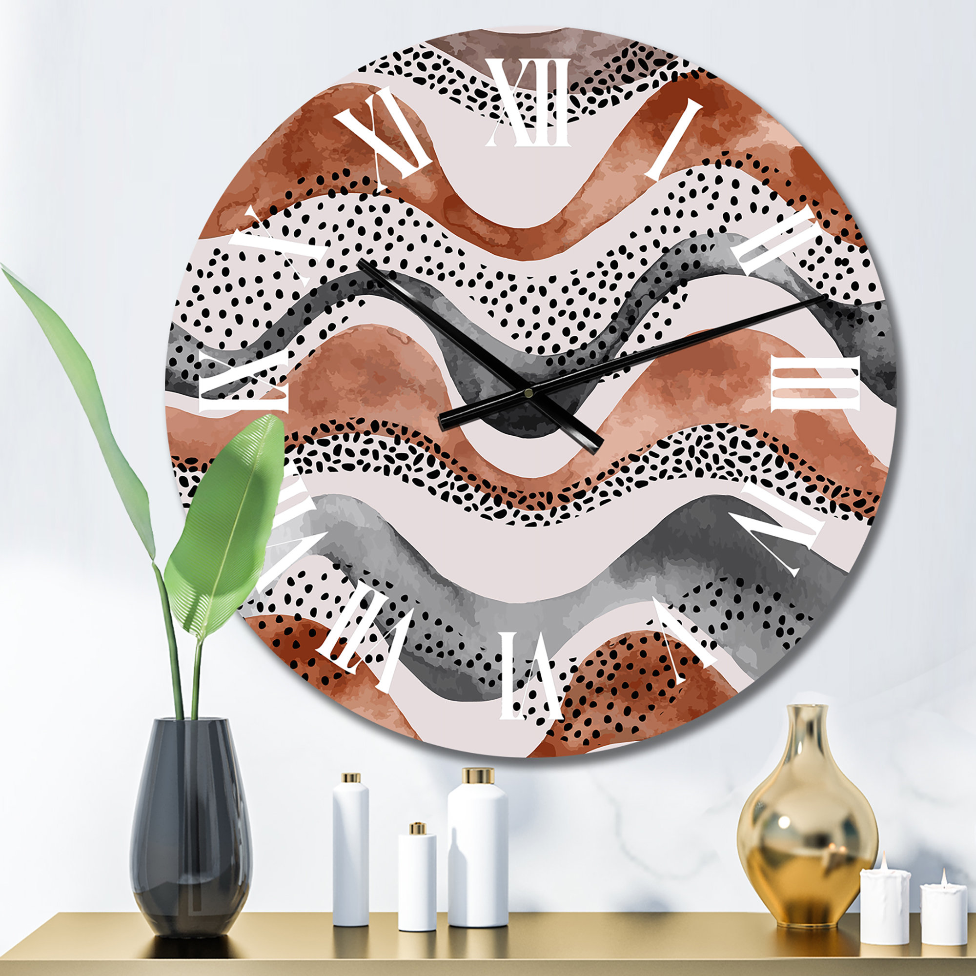 East Urban Home Wavy Pattern in Natural Geo Style I - Modern Wall Clock ...