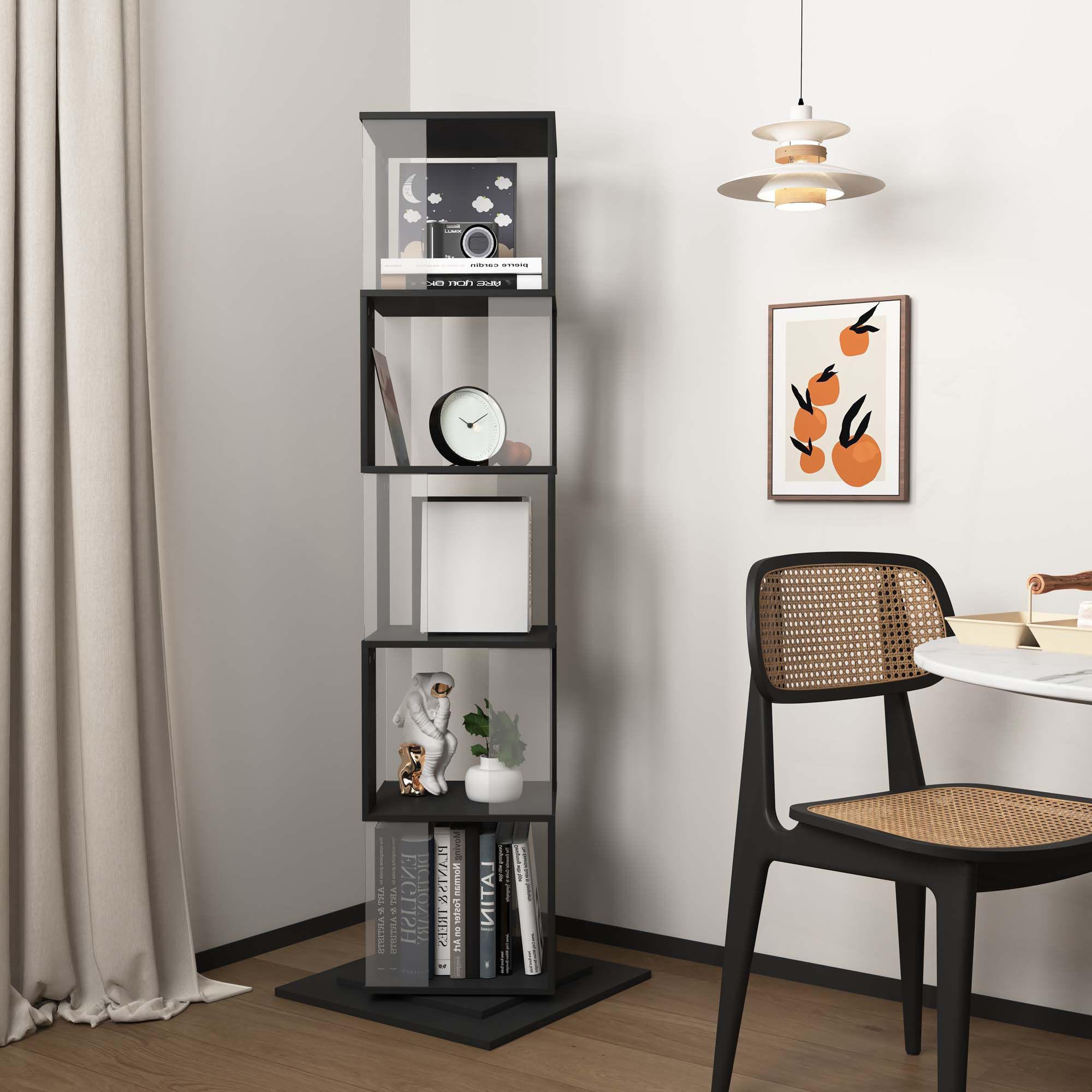 Wrought Studio™ 5 Tier Rotating Bookshelf,Floor Rack Simple Bookcase with Acrylic plate Student ...