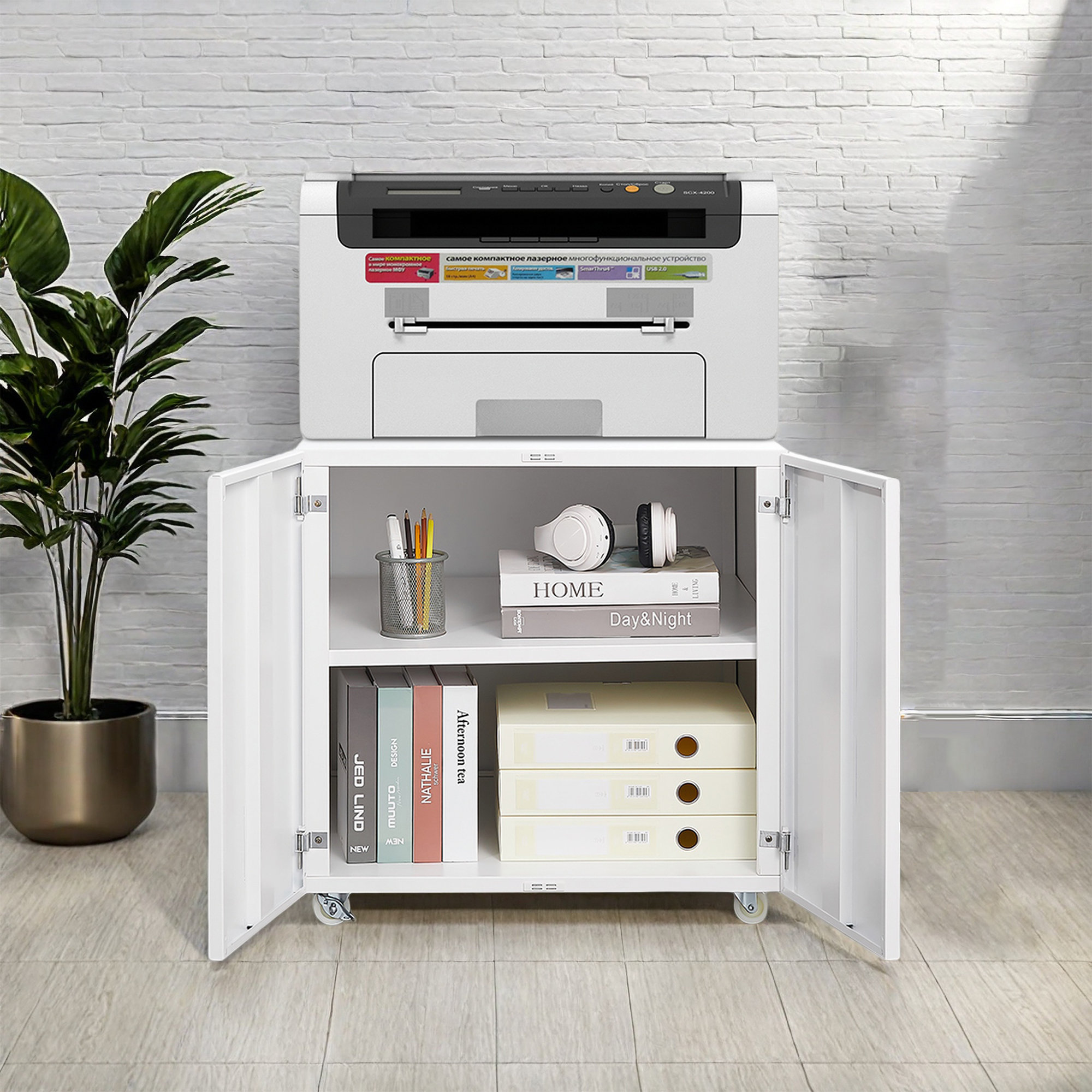 Ebern Designs Space-Saving Metal Printer Stand On Wheels With ...