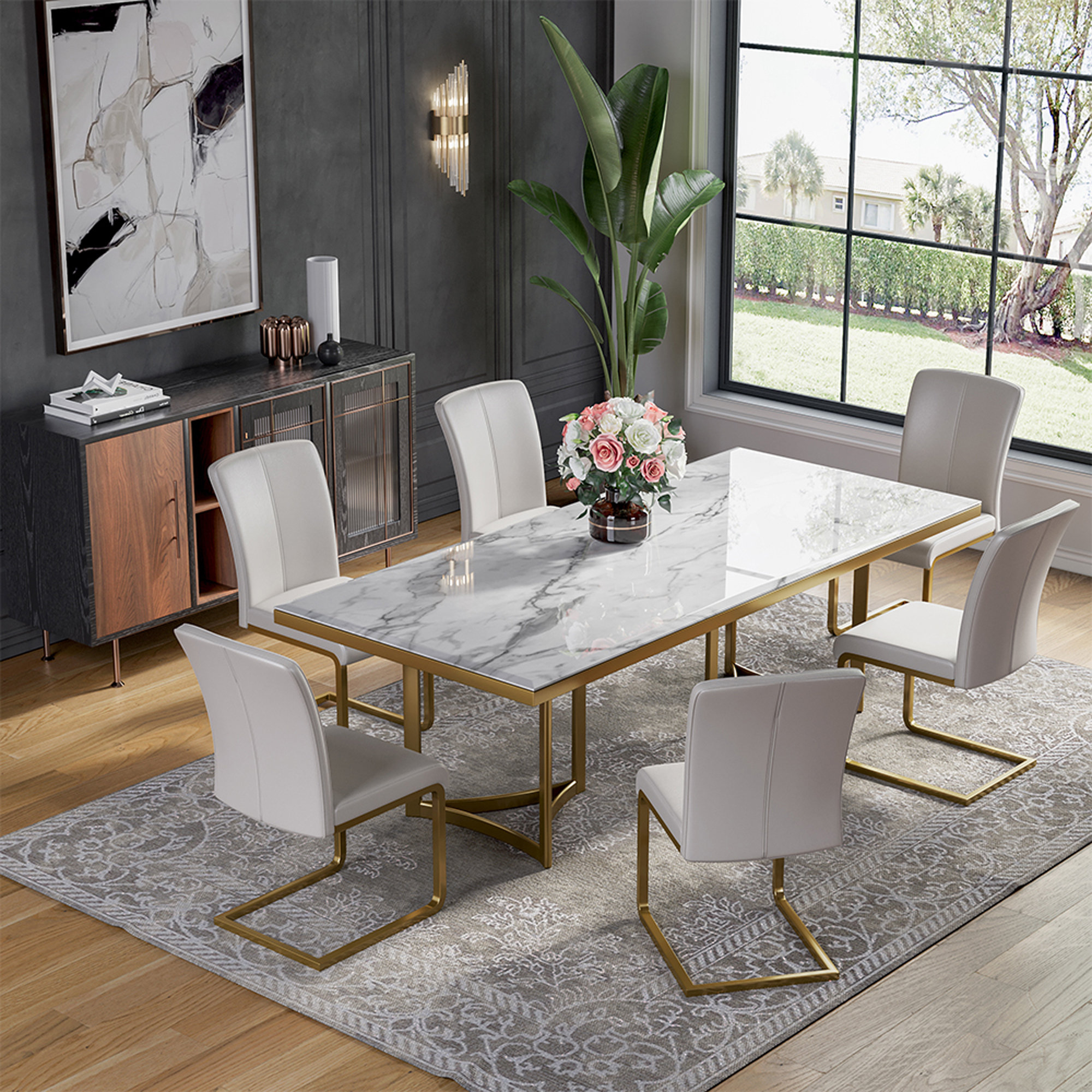 Everly Quinn 70" Genuine Marble Dining Table | Wayfair