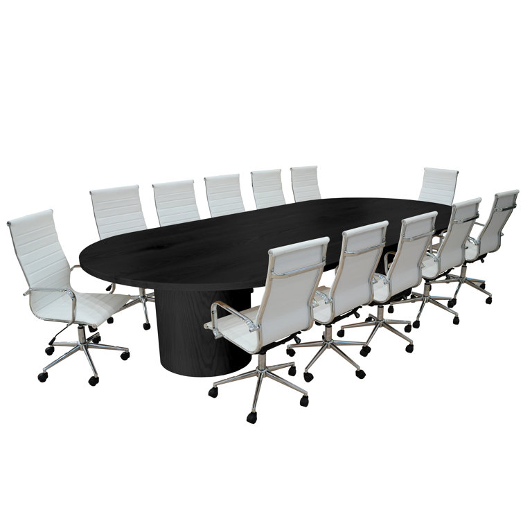 Wrought Studio Ghedeon 144'' Solid Wood Oval Conference Table with 12 ...