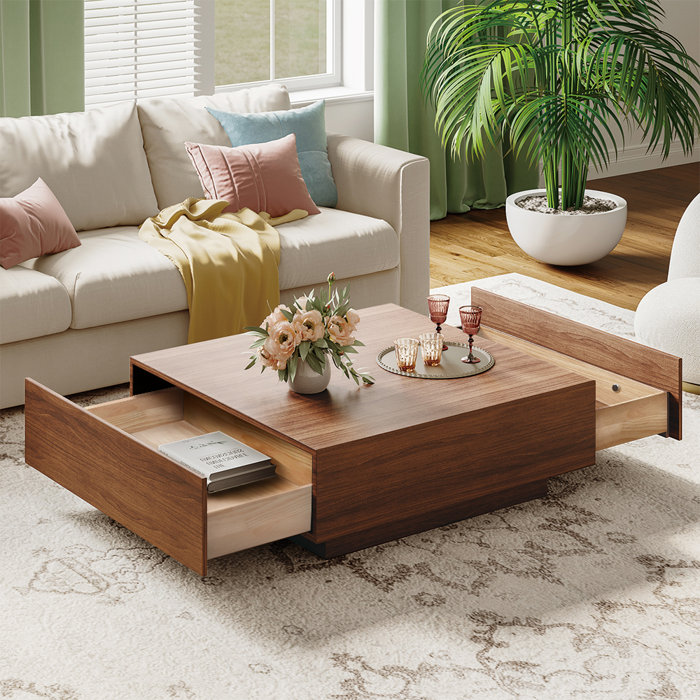 Ebern Designs Cristyle Wood Living Room Table, Square Coffee Table ...