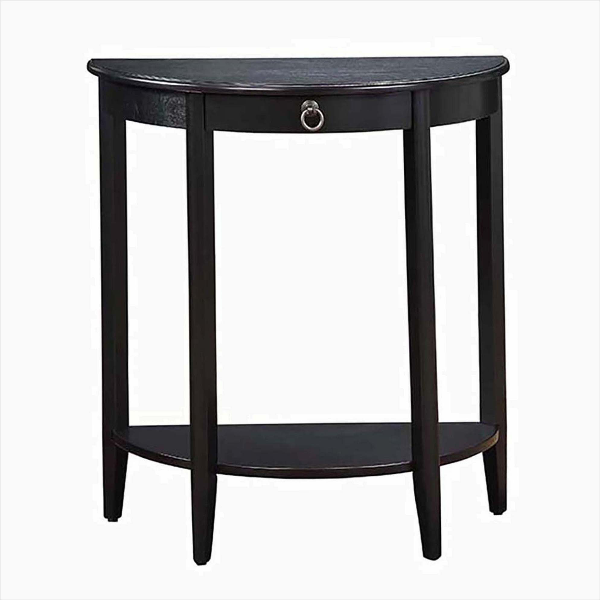 Ebern Designs Wooden Half-Moon Shape Console Table with Bottom Shelf ...