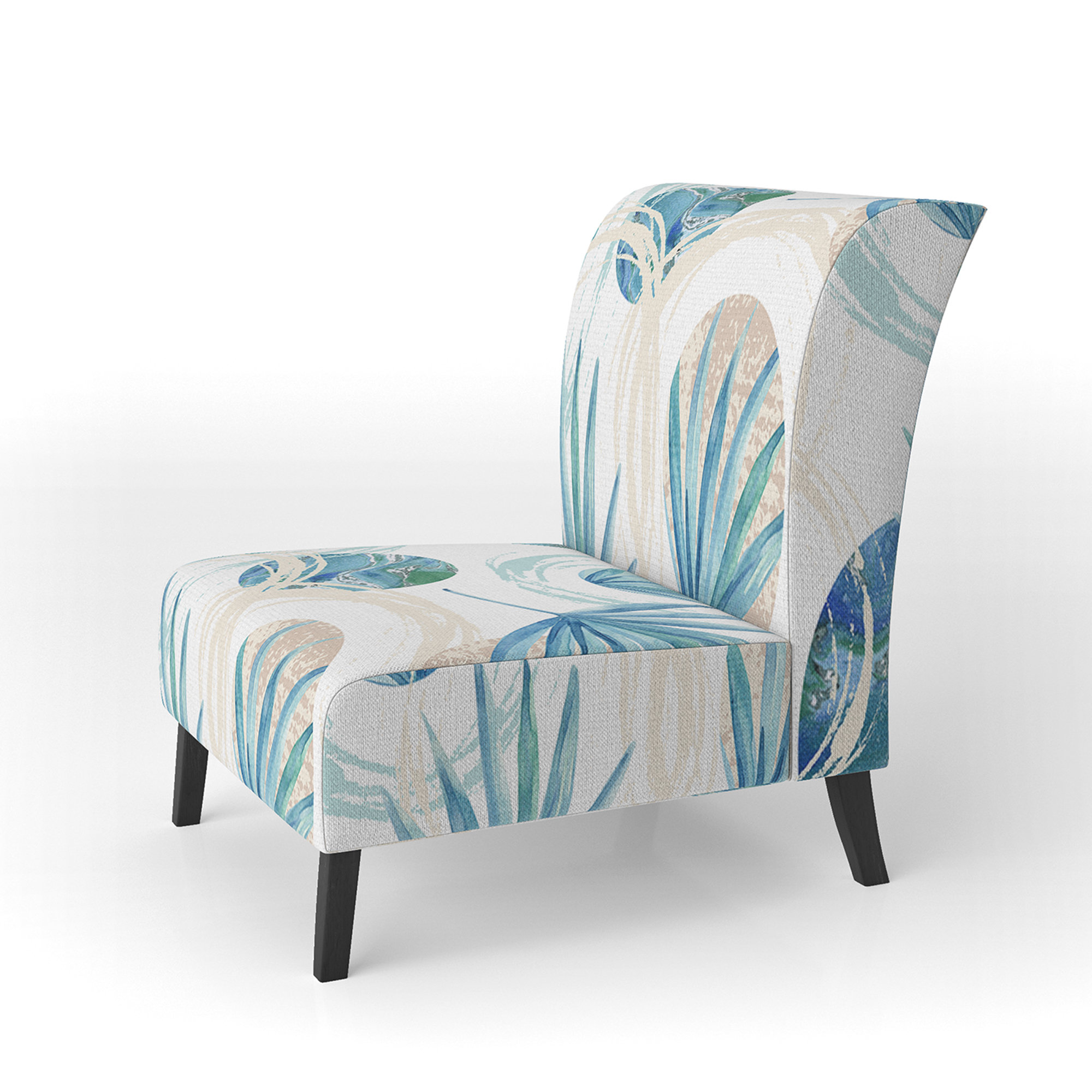 Dakota Fields Blue Leaves Geometric - Upholstered Patterned Accent ...