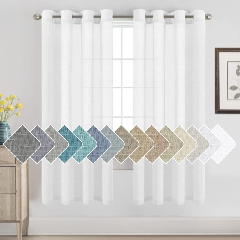 Ebern Designs Hywell Soft Linen Plaid Semi-Sheer Grommet Curtain Panels ...