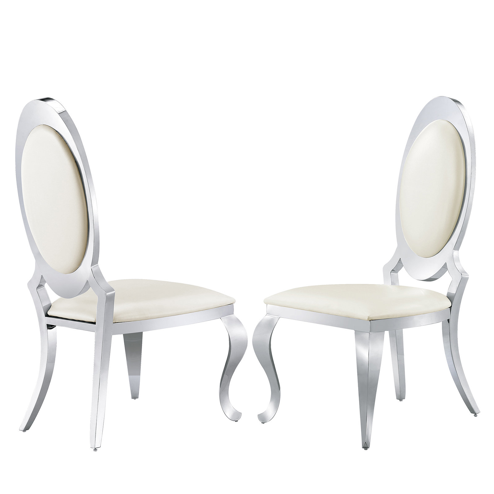 Rosdorf Park White Leather Upholstered Dining Chairs With Mirror Silver ...