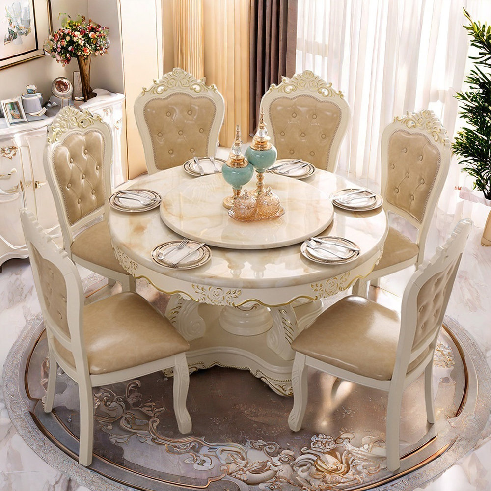 ALLNICEDT Modern Simple Faux Marble Round Dining Table Set - Wayfair Canada