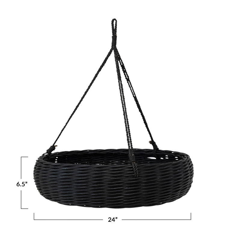 Bayou Breeze Hand-Woven Hanging Rattan Basket With Jute Rope Hanger ...