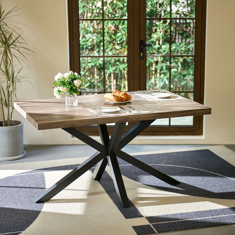 17 Stories Thommy 71" Oak MDF Wood Extendable Pedestal Dining Table ...